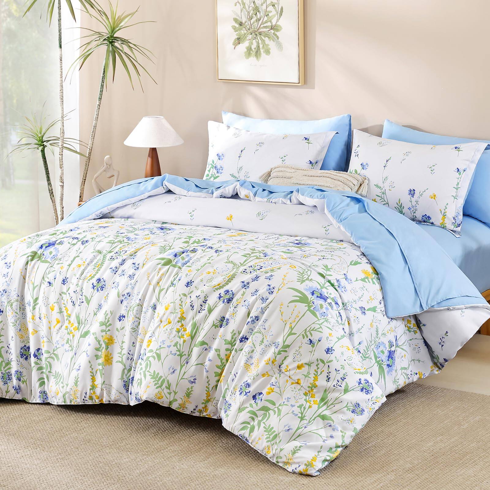 Earthley Blooms - Watercolour Floral Comforter Set 7 Piece Cute ...