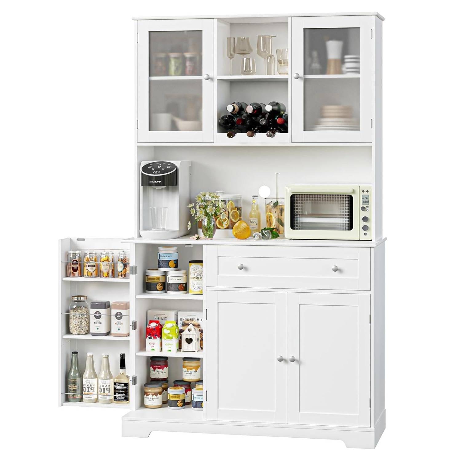 Jojoka 68" Kitchen Pantry Storage Cabinet with Microwave Stand & Hutch ...