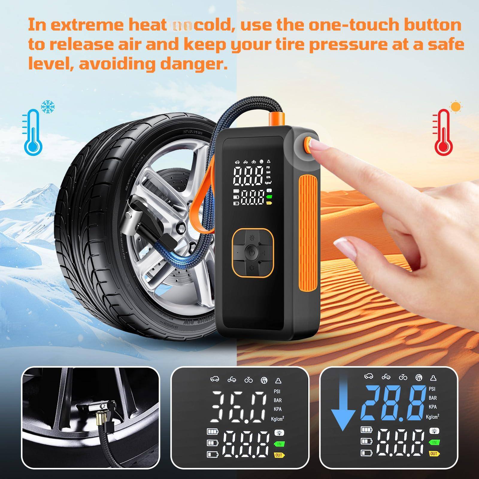 JETRANSPORT Tire Inflator Portable Air Compressor 180 Psi Pump For Car Tires With Digital Gauge ...