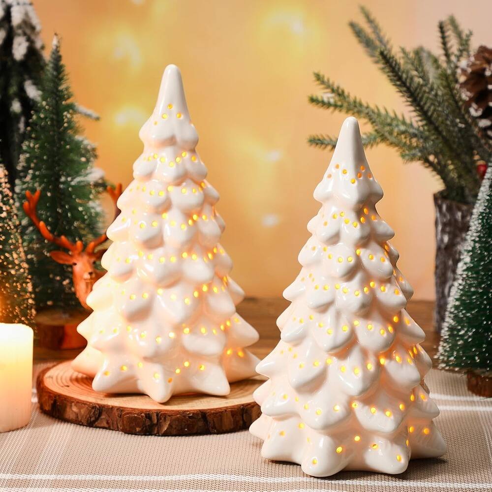 Schertz 2 Pack Ceramic Christmas Trees, Polka Dot Design, Light up ...