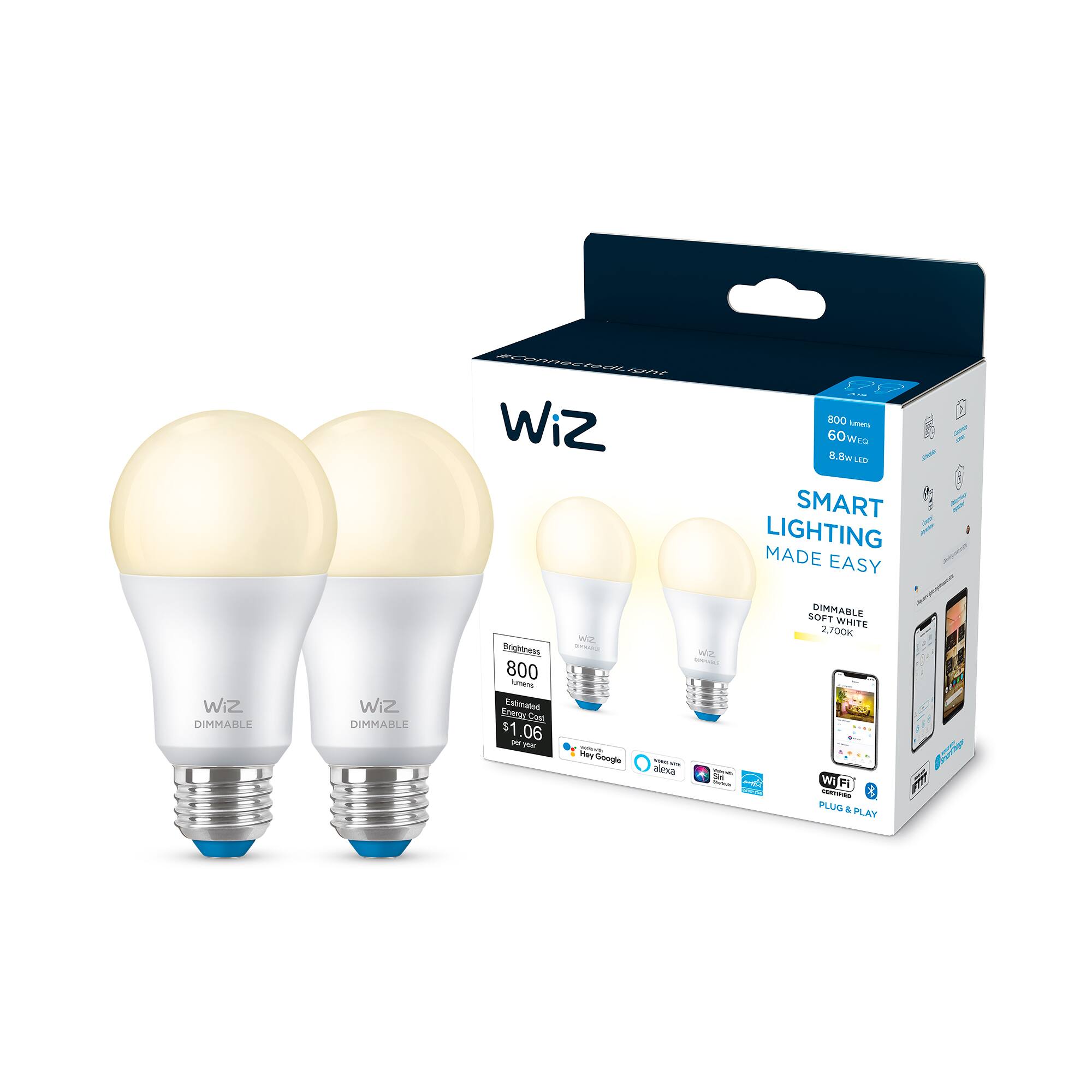 WiZ - A19 Smart LED (2-Pack) - Soft White Deals and Price History at JoinHoney.com | Honey