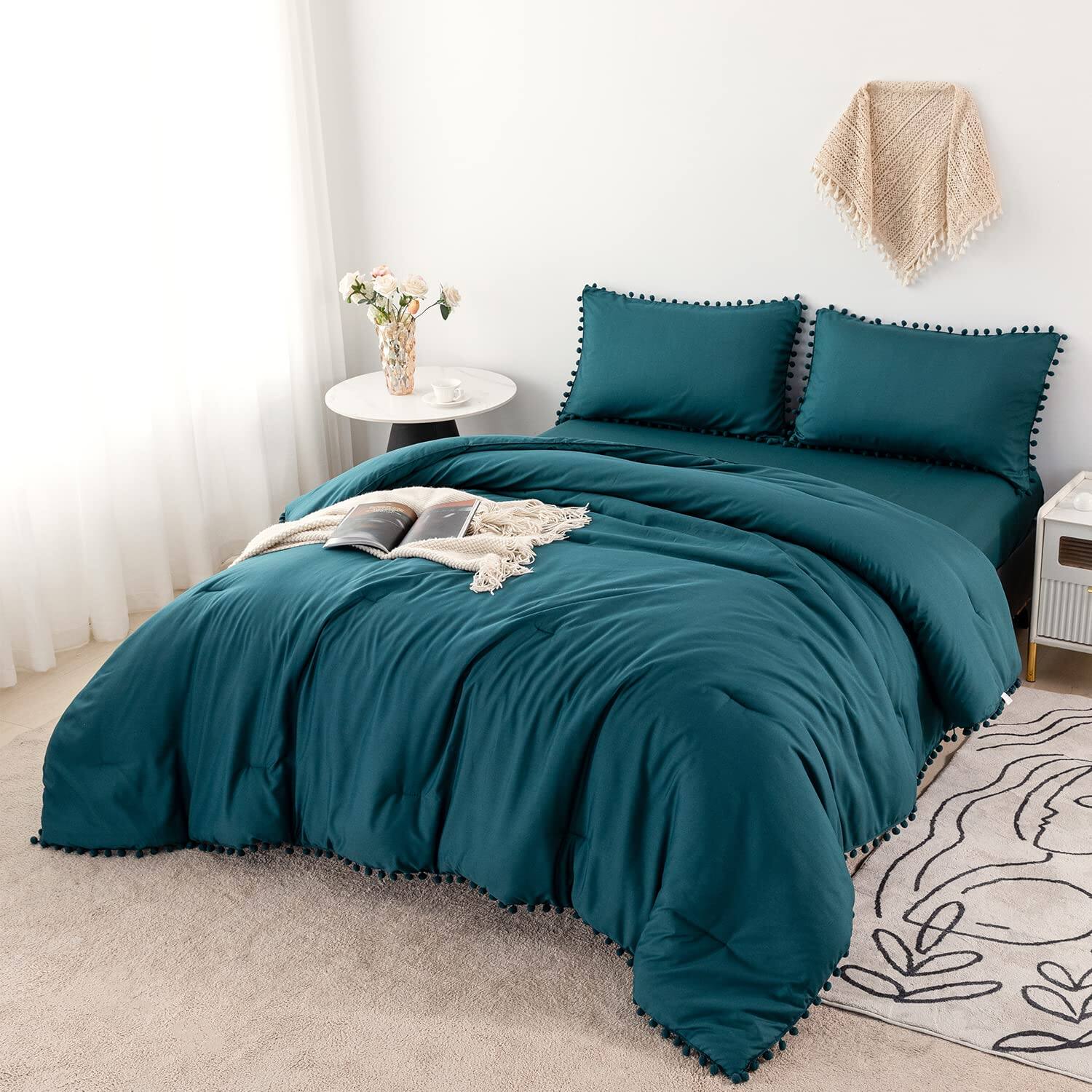 PO3TICJUNKI3 - 5 Comforter Sets Full Boho Pom Fringe Bedding With Sheet ...