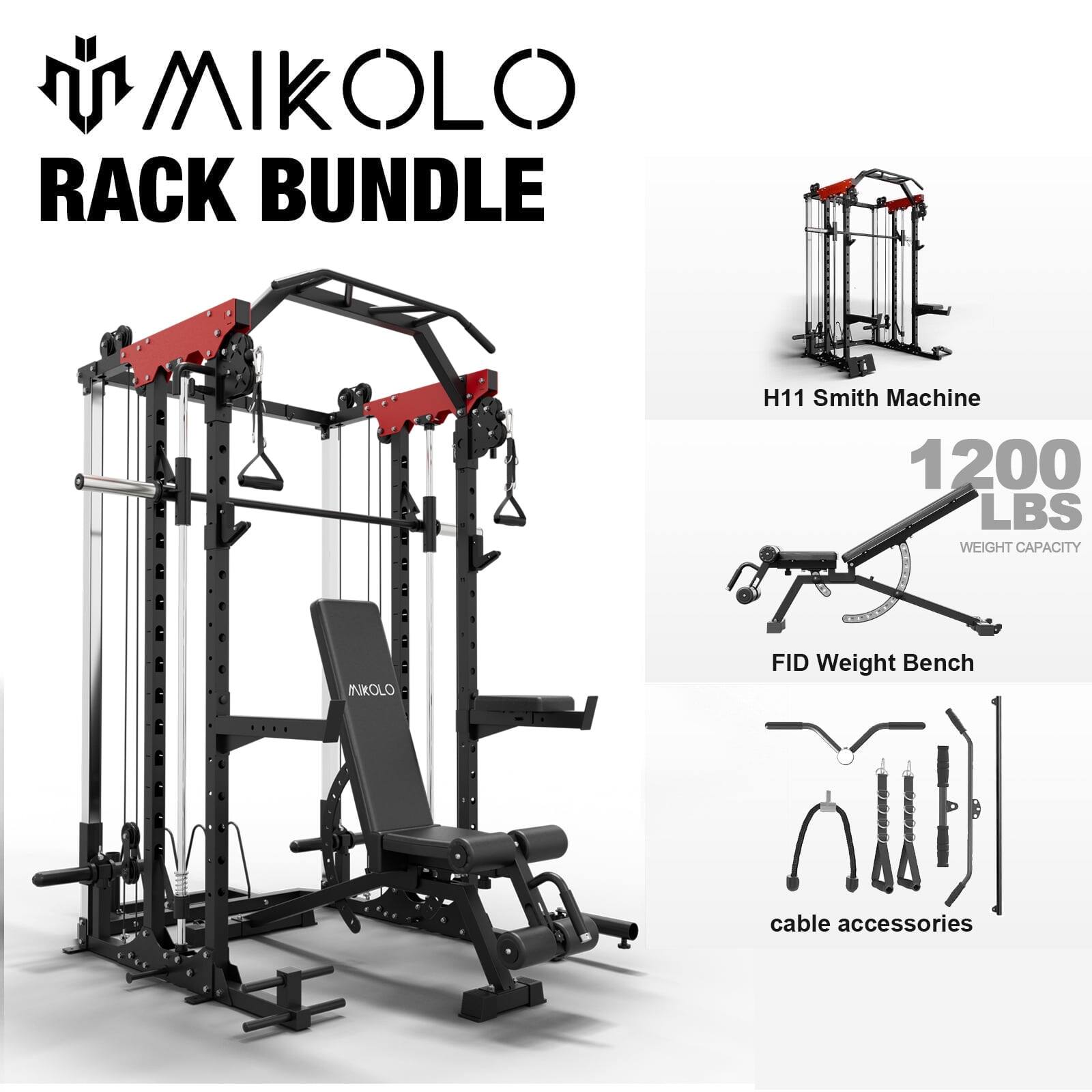 Mikolo Smith Machine, 2000LBS Power Cage Squat Rack with Smith Bar, Two ...