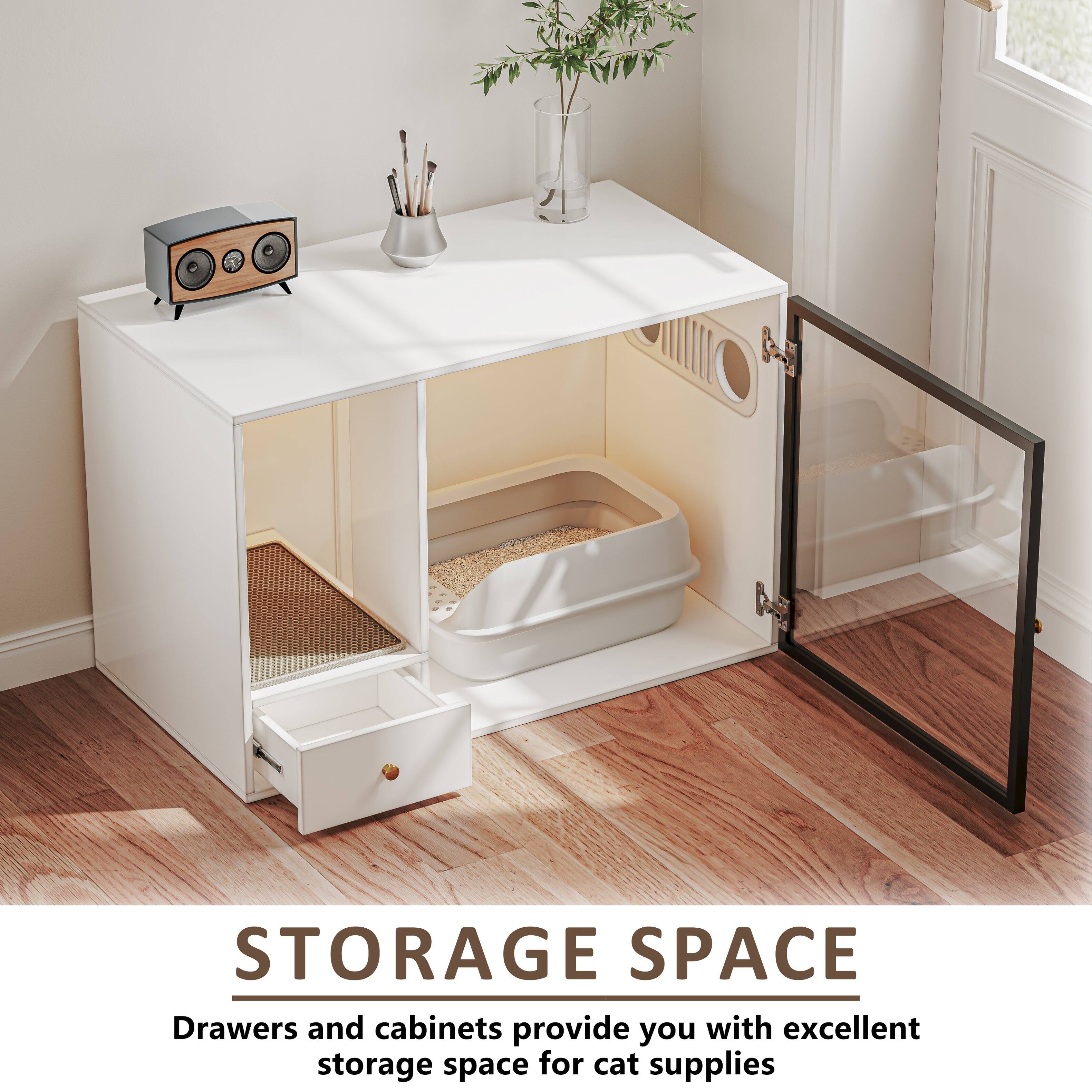 MSOOB Cat Litter Box Enclosure Furniture Style, Large Hidden LitterBox Cat Cabinet with Storage ...