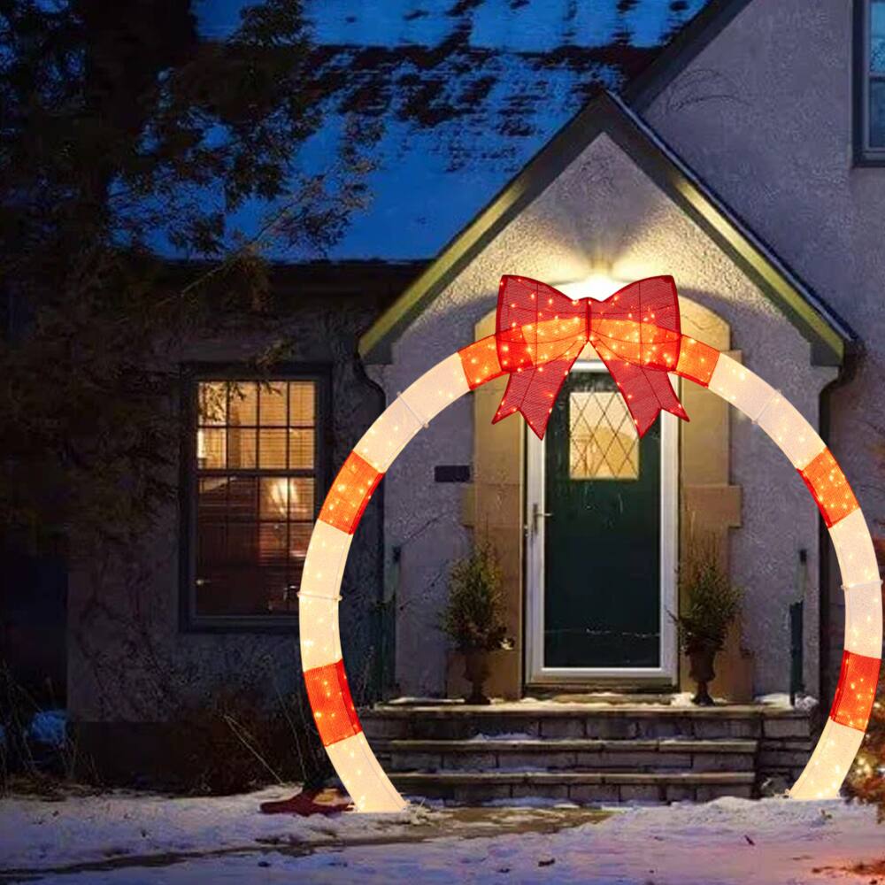 BreeBe 10.4 Foot LED Lighted Christmas Arch with Oversized Festive Bow ...