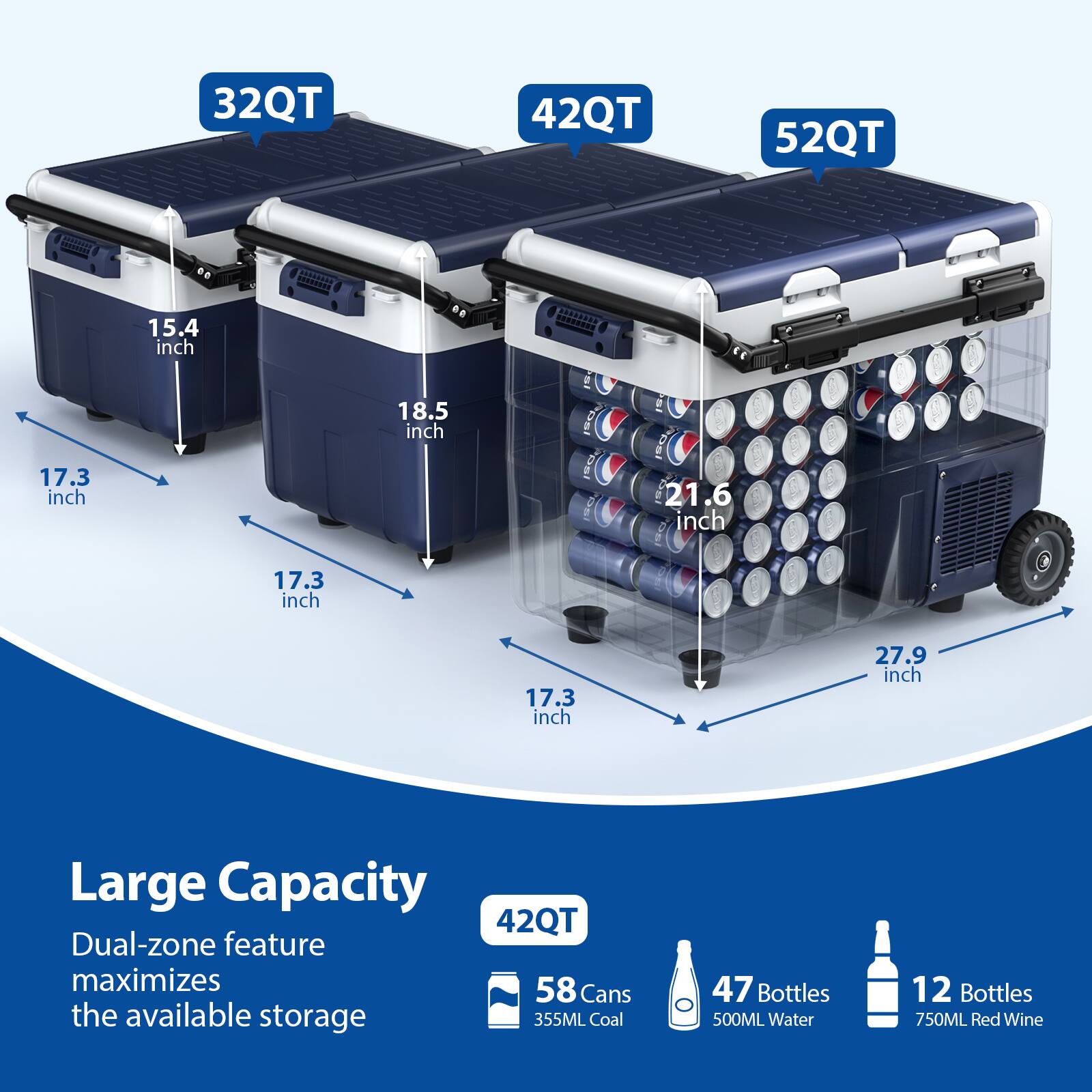 Aeitto 12 Volt Car Refrigerator, 42QT(40L) Dual Temp Control Portable ...