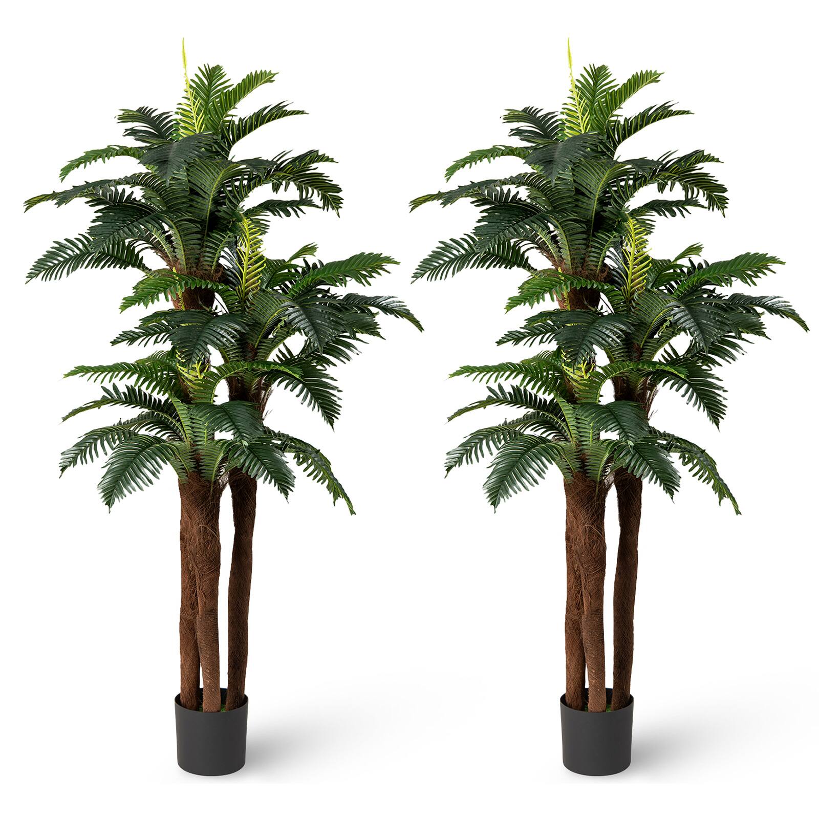 Gymax 2 Pack Artificial Palm Tree 6.3 ft Tall Fake Tropical Plant w/ 3 ...