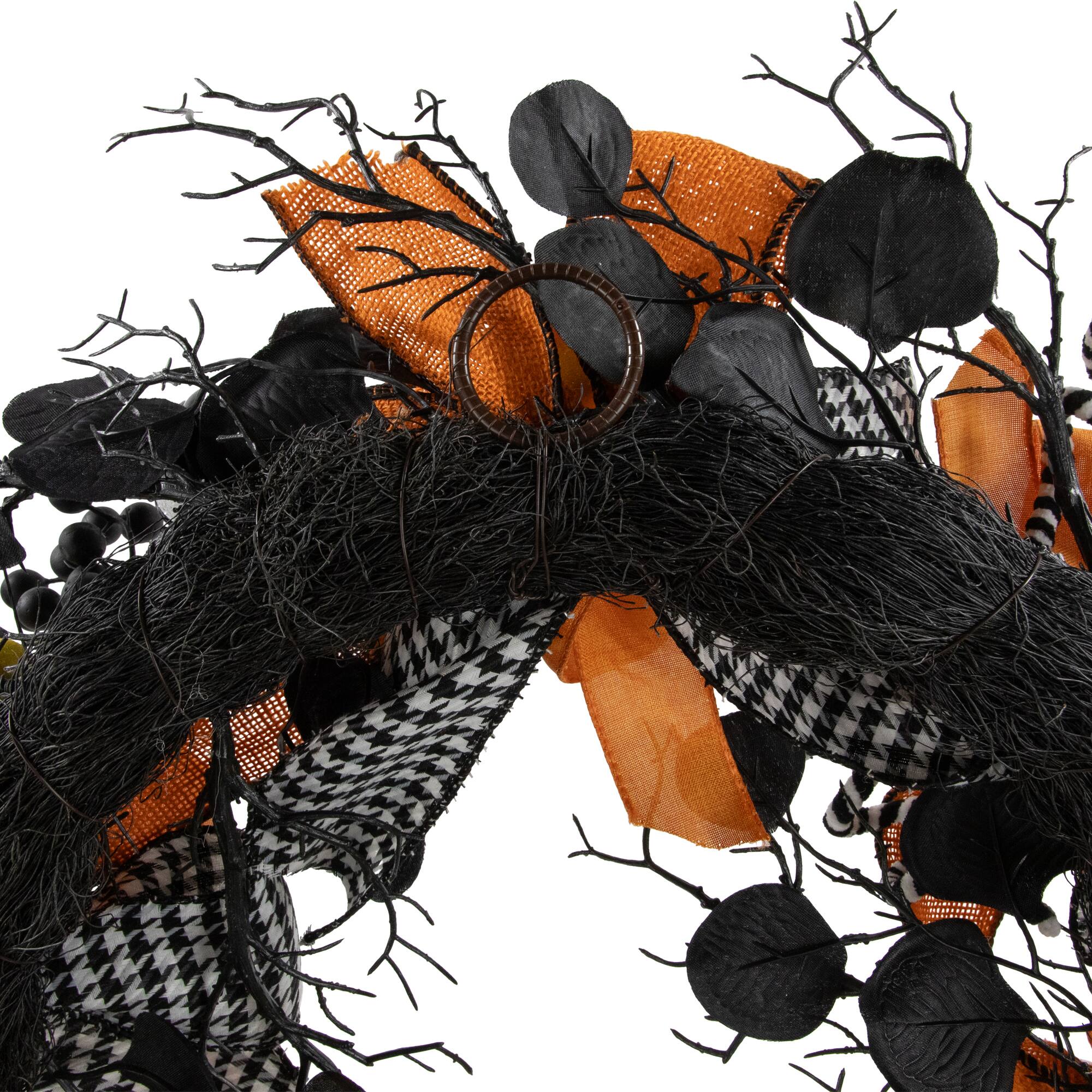 Northlight Houndstooth Bows and Candy Corn Halloween Wreath 24" Unlit ...