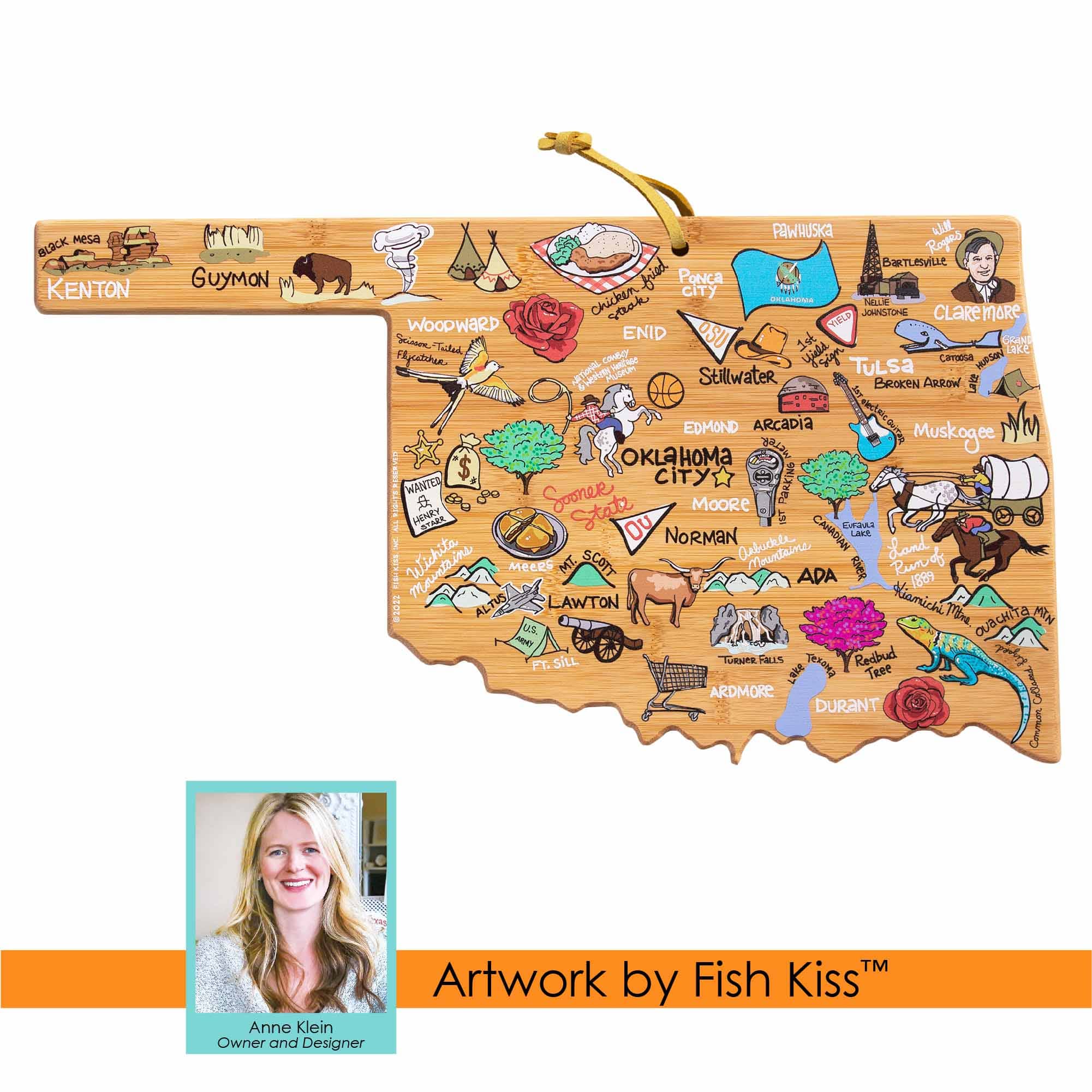 Totally Bamboo Oklahoma Cutting Board with Artwork by Fish Kiss 26-9295 ...