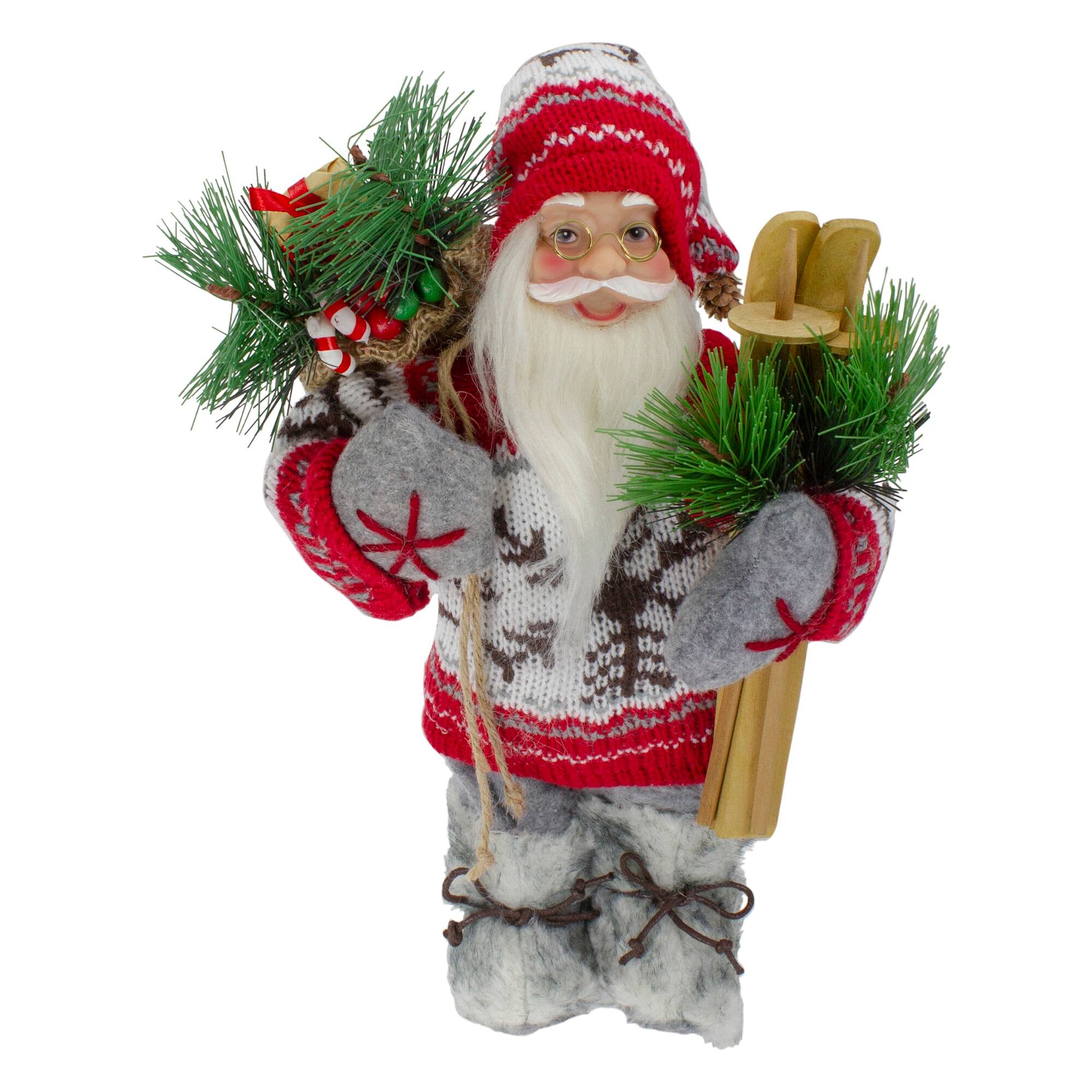 Northlight Standing Nordic Santa with Skis Christmas Figure 12" Red ...