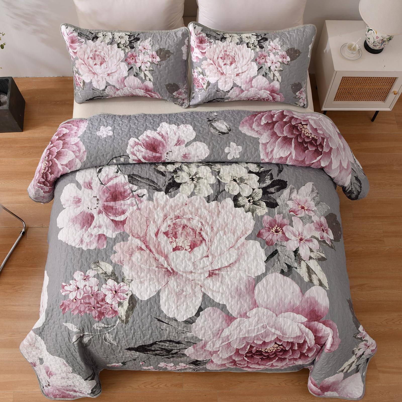 PO3TICJUNKI3 Floral Quilt Set Queen 3 Pieces Elegant Flower For All ...