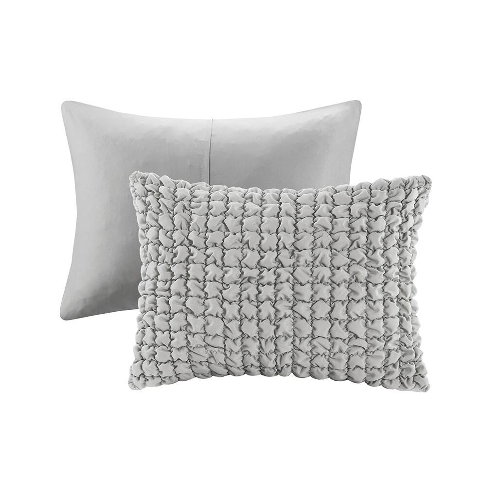 Gracie Mills Hydra 3 Piece Stripe Ruched Comforter Set Gray 8938-01PM ...