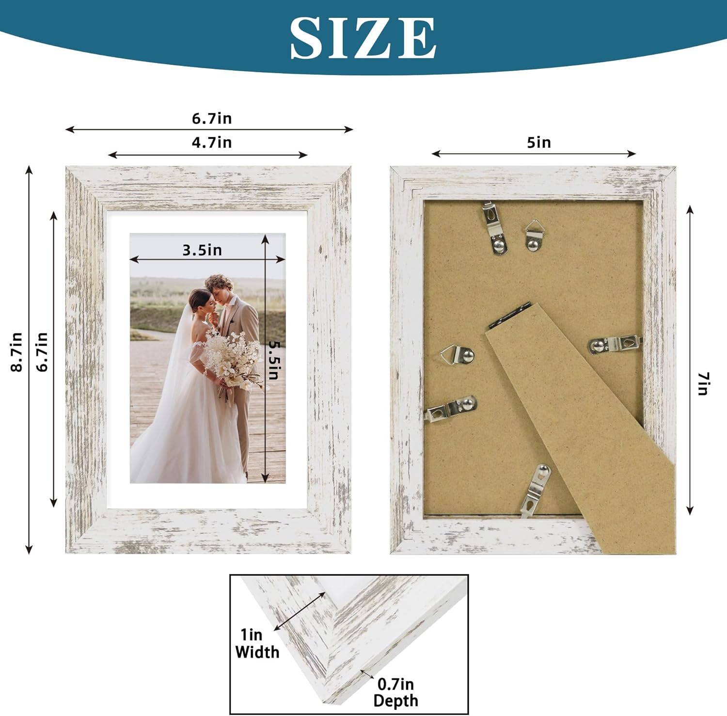 blue 5x7 Picture Frame Set of 4, Made of Real Glass and Distressed ...