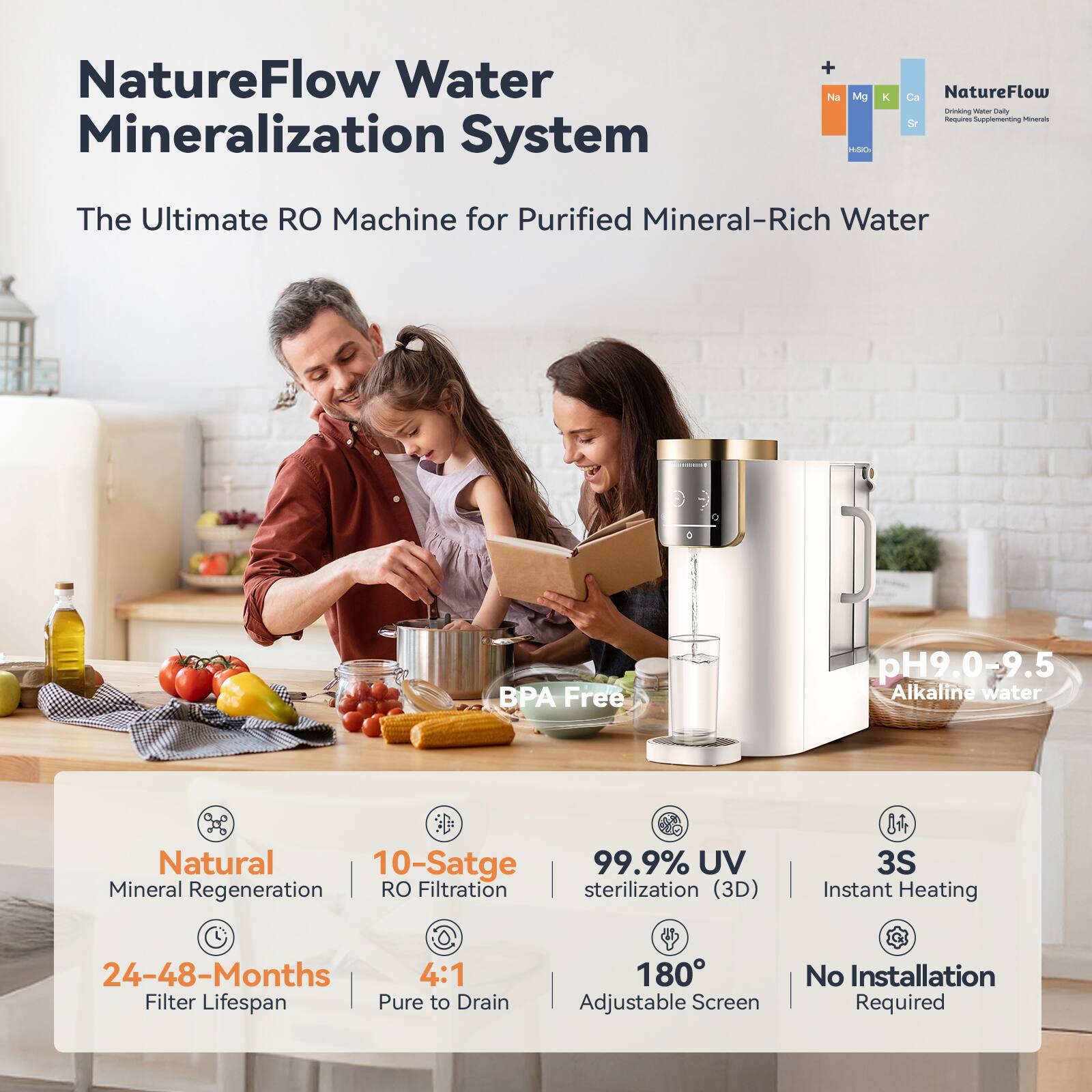 NatureFlow F40 AC Countertop Reverse Osmosis Water Filter, UV,10 Stage ...