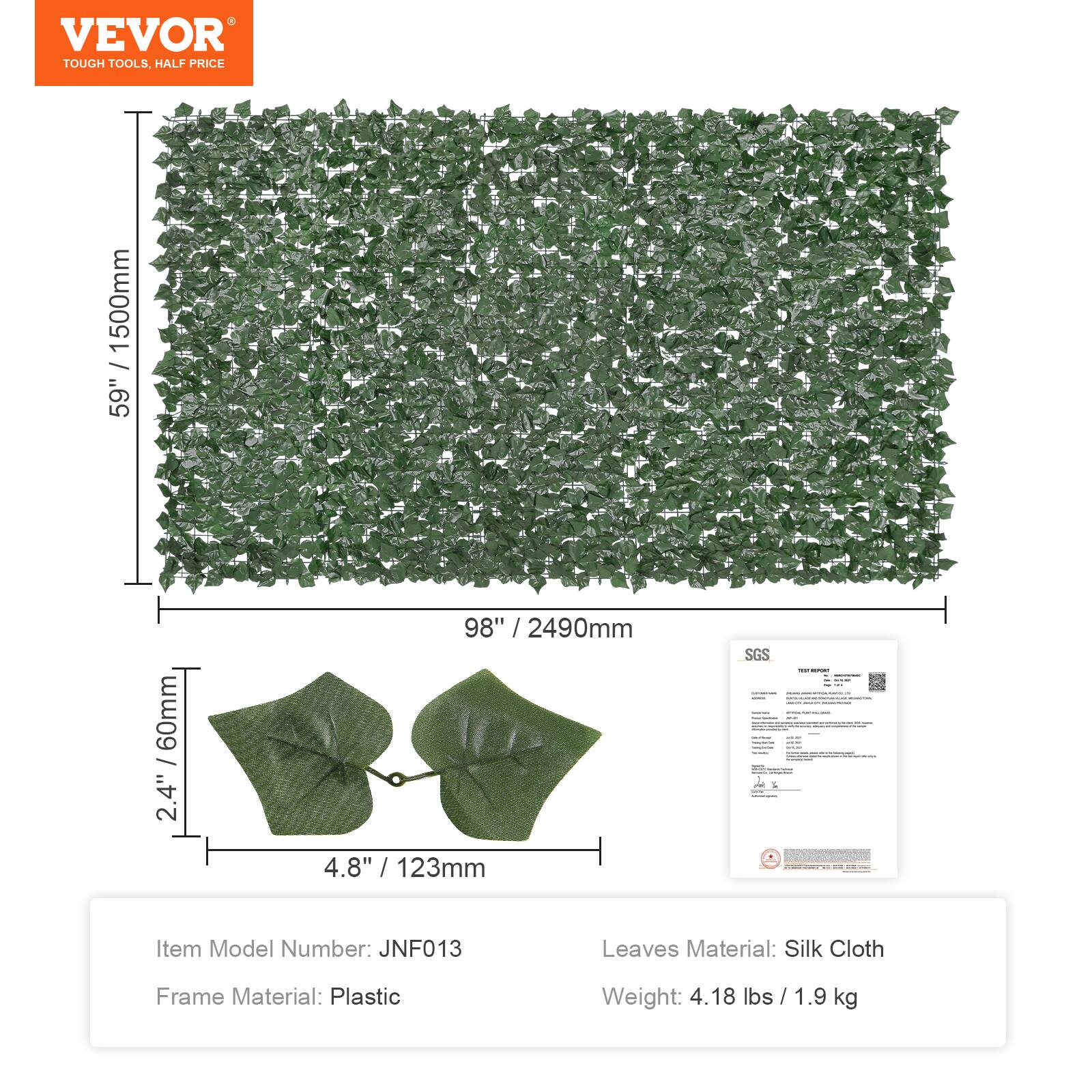 VEVOR Ivy Privacy Fence, 59 x 98 in Artificial Wall Screen, Greenery ...