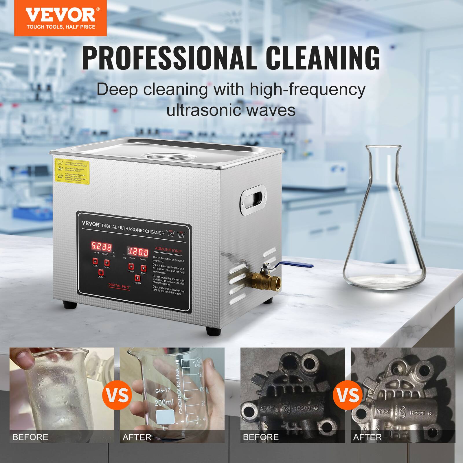 VEVOR Ultrasonic Cleaner with Digital Timer & Heater, Professional Ultra Sonic Jewelry Cleaner ...