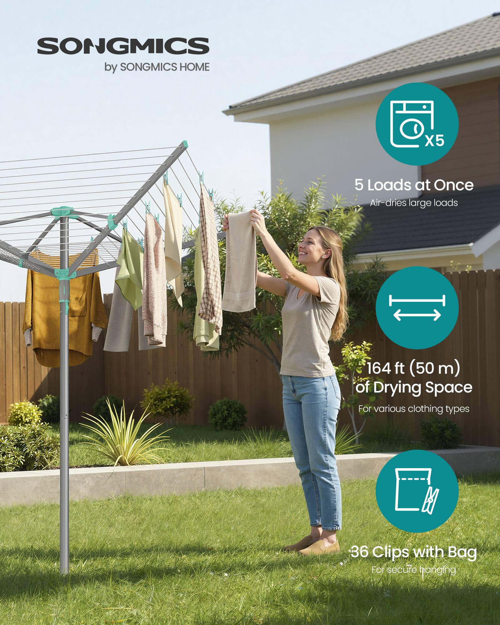 Songmics Home Umbrella Clothesline, Rotary Washing Line, Foldable Heavy ...