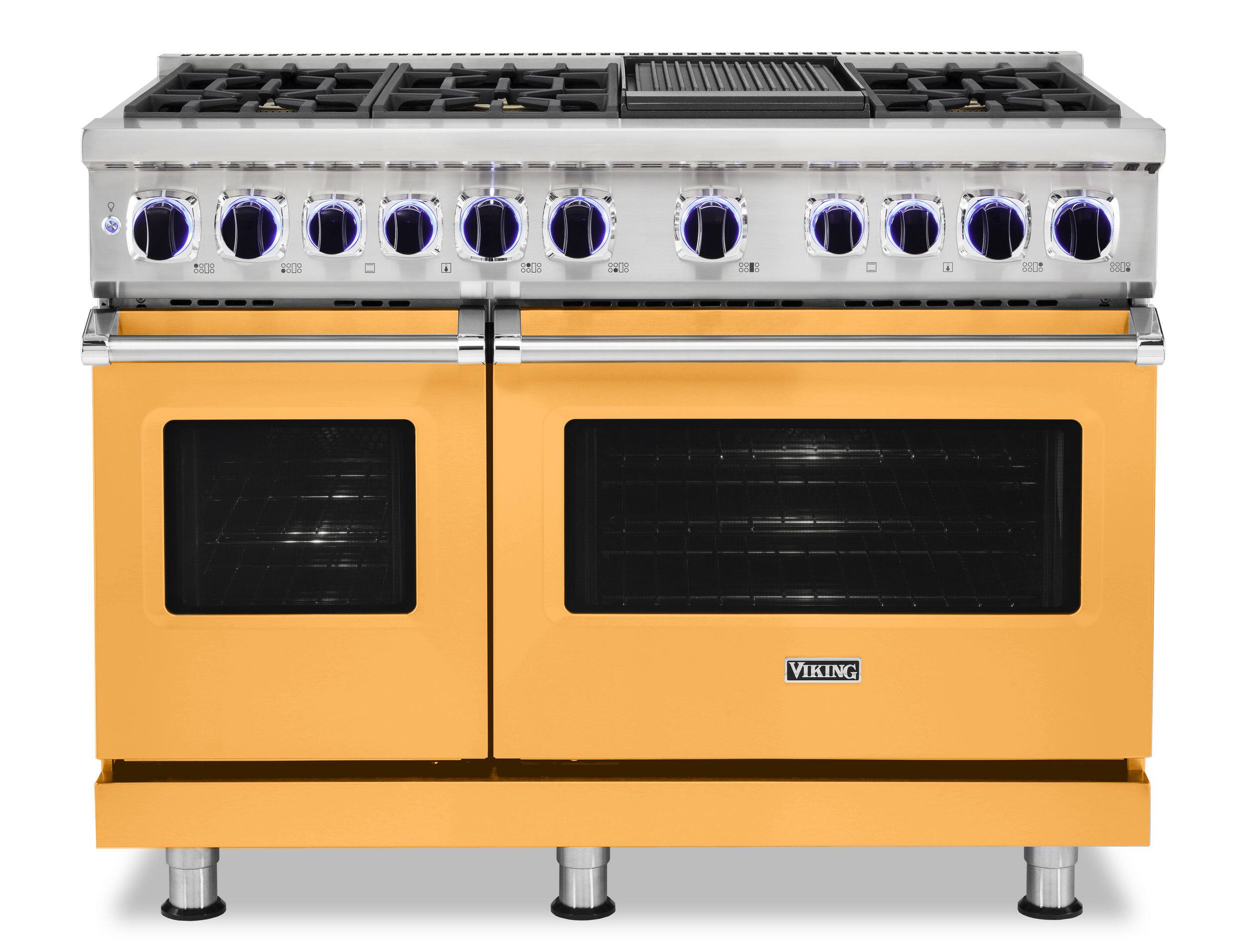 Viking VDR74826GDALP 7 Series 48 inch Dual Fuel Range with 6 Sealed Burners and Griddle Daffodil Liquid Propane
