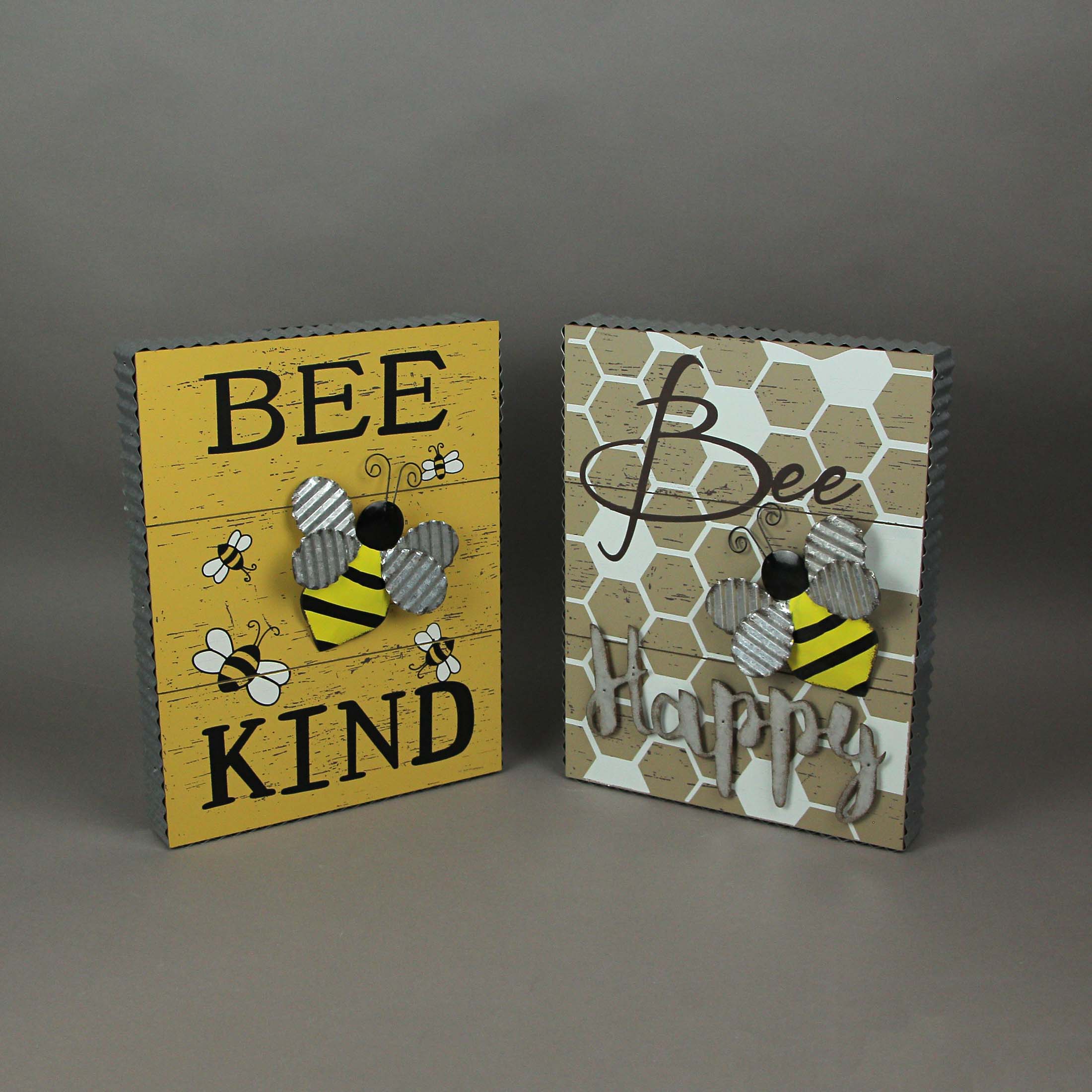 Mayrich Company Set of 2 Bee Happy Bee Kind Honeybee Wall Hanging Signs ...