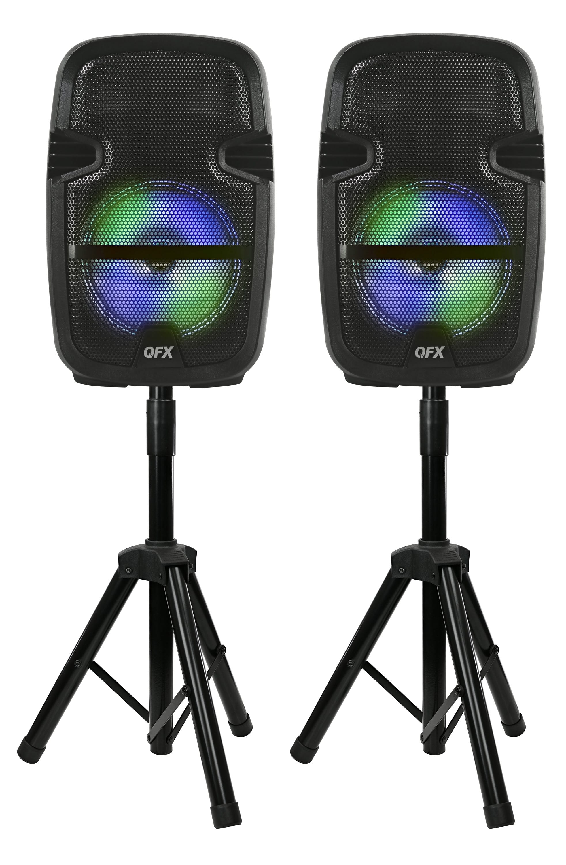 QFX Portable Bluetooth Speakers with Stands and wired Microphone Black ...