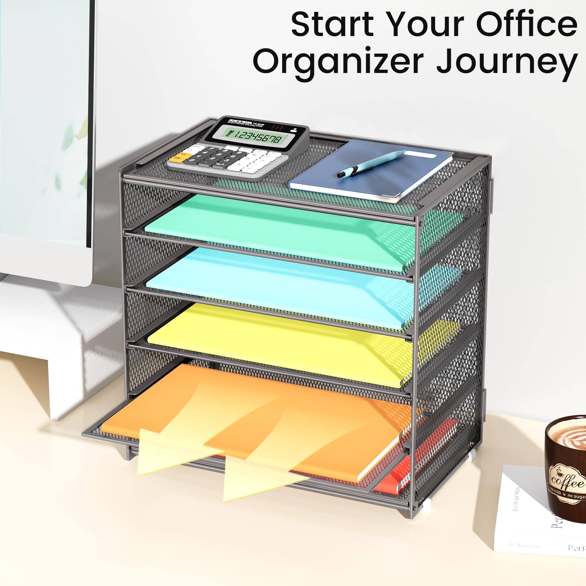 Paradigms Interiors 6 Tier Paper Organizer Metal Mesh Desk File Folder ...