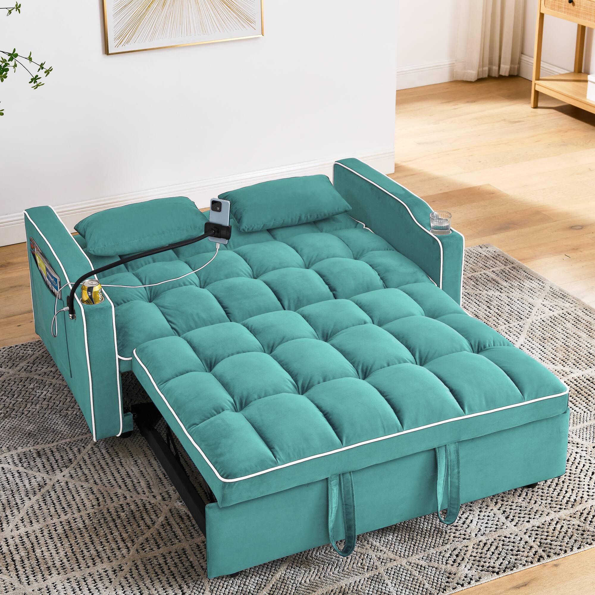 Tiramisubest Modern Velvet Versatile Foldable Sofa Bed in 3 Lengths ...