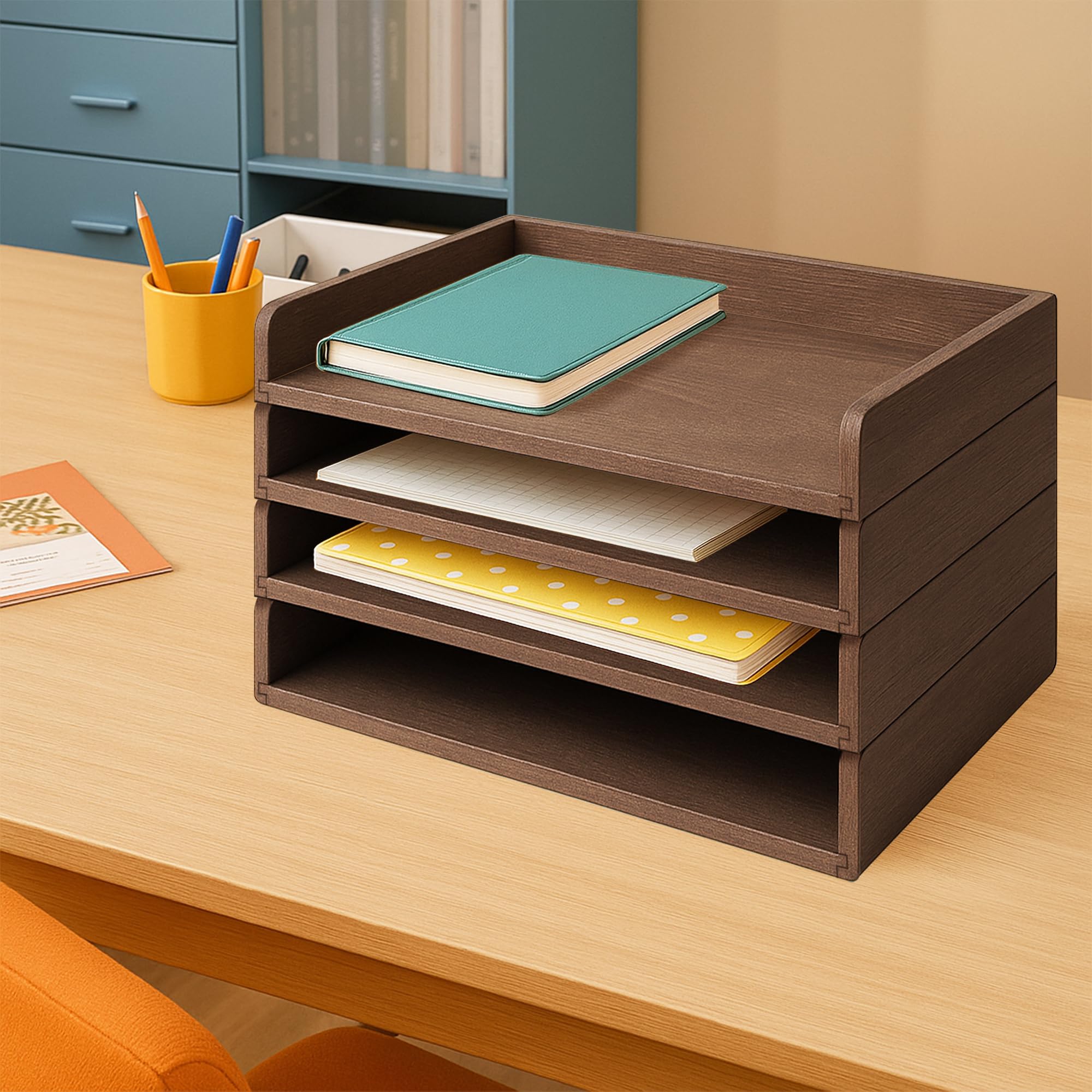 Dapper Styles Wooden Paper Tray Organizer For Desk Stackable Holder And ...