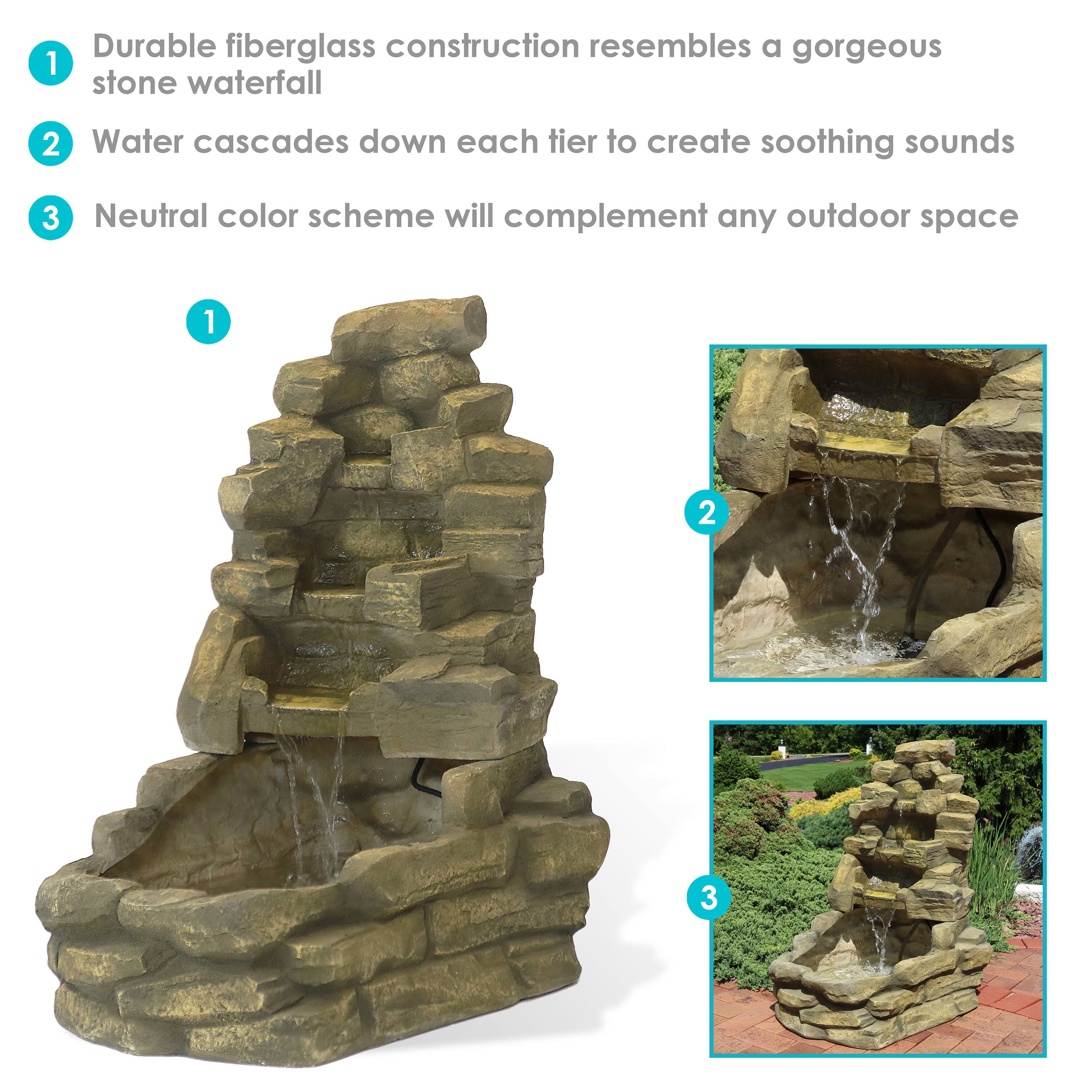 Sunnydaze Fiberglass Electric Outdoor Stone Waterfall Fountain 37 in ...