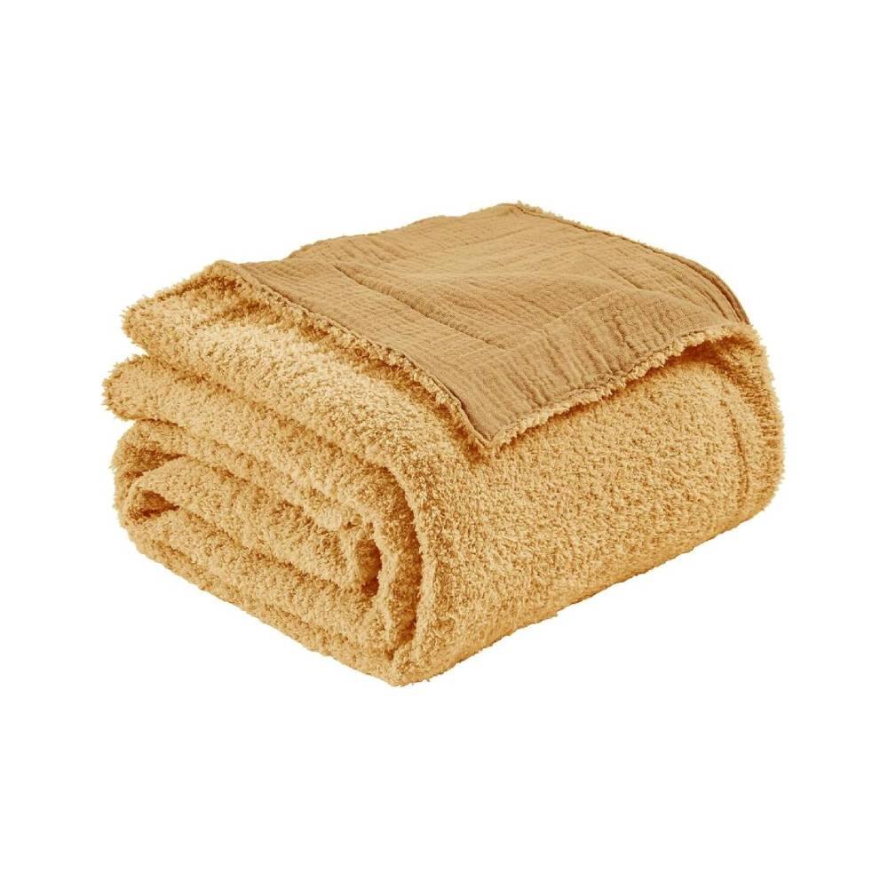 Fabibe - Cotton Fleece Throw Blanket - Mustard-Yellow FB-BL300 - buy ...