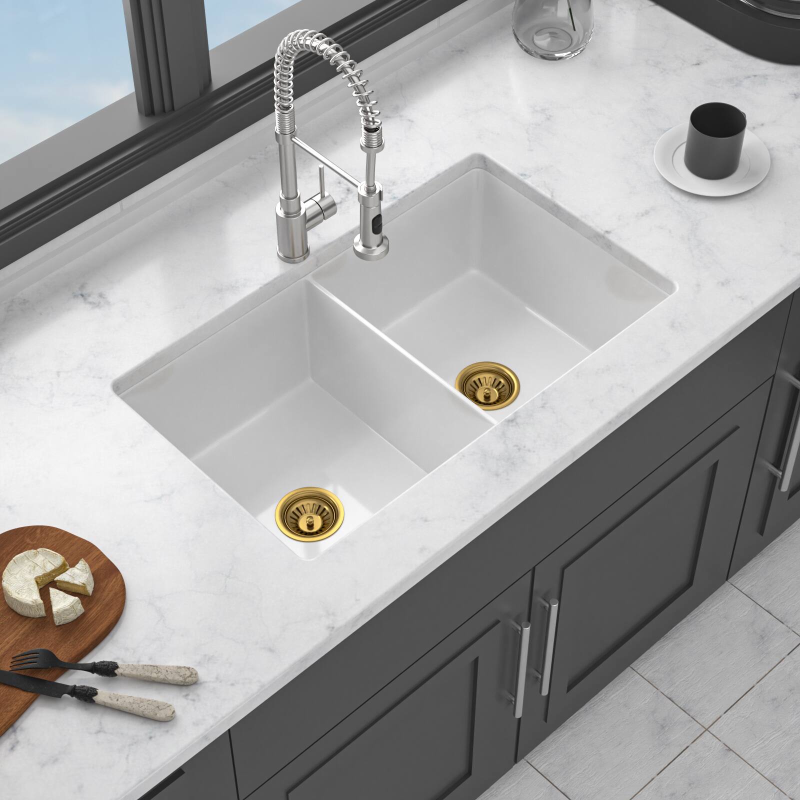 APRILSOUL 32 in Undermount Double Bowl Porcelain Ceramic Kitchen Sink ...