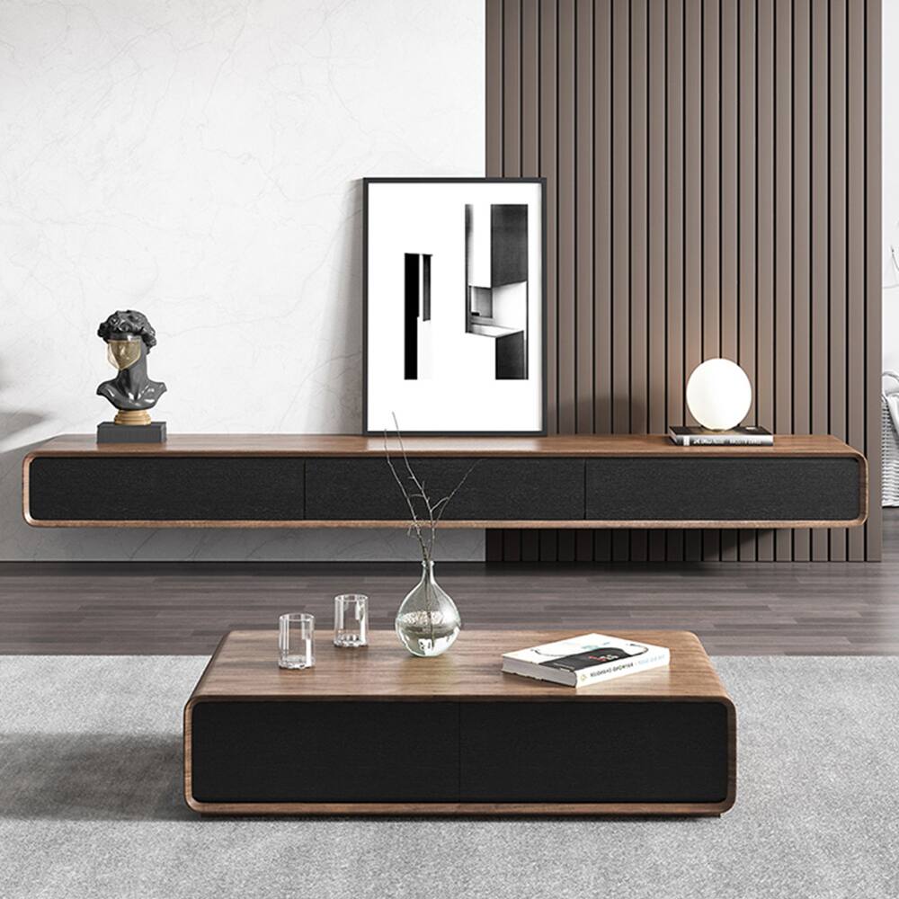 POVISON 63" Minimalist Floating TV Stand Black & Brown TS2001BWD160 ...