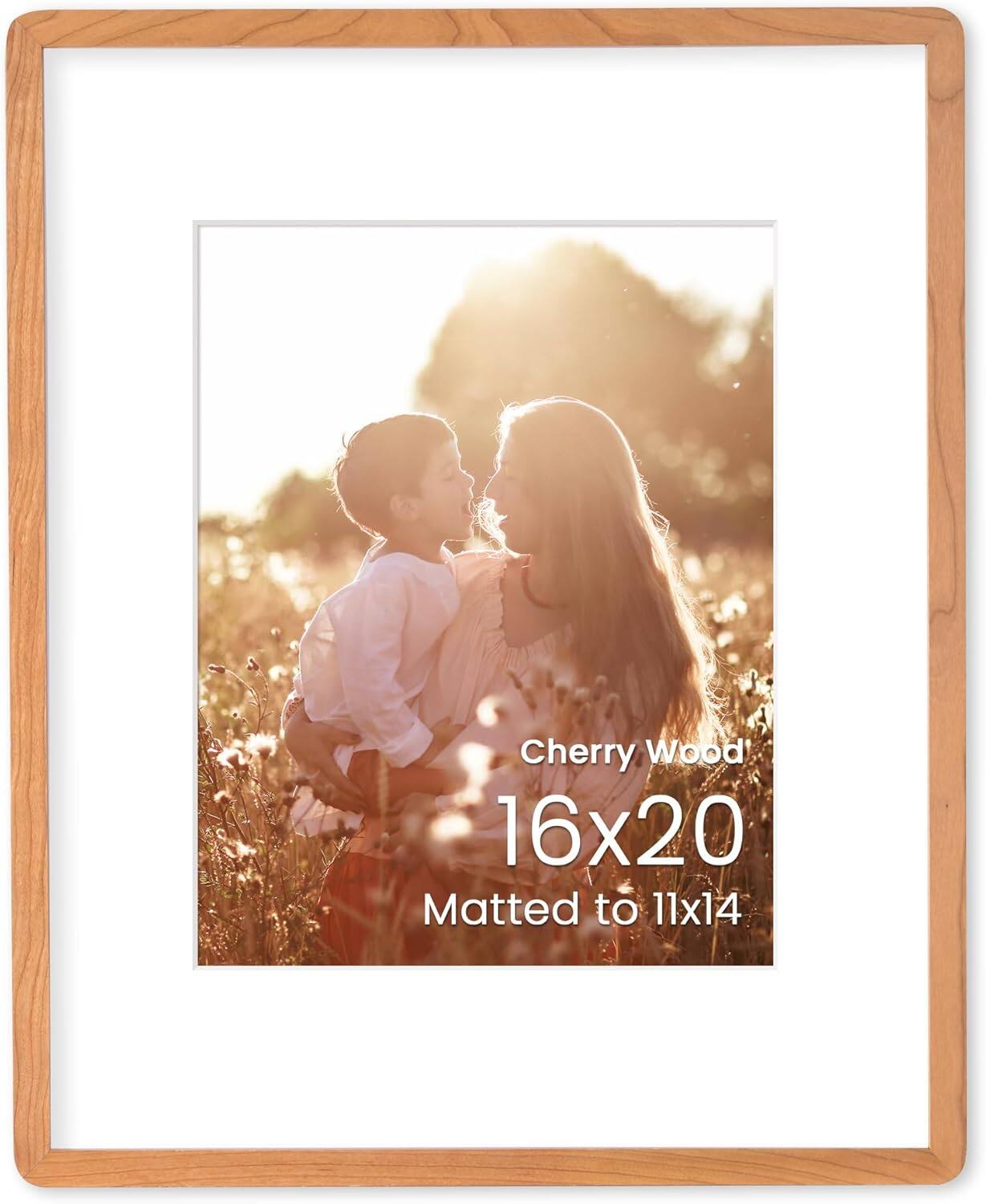 blue 16x24 Picture Frame, Solid Walnut Wood Photo Frame with Mat for ...