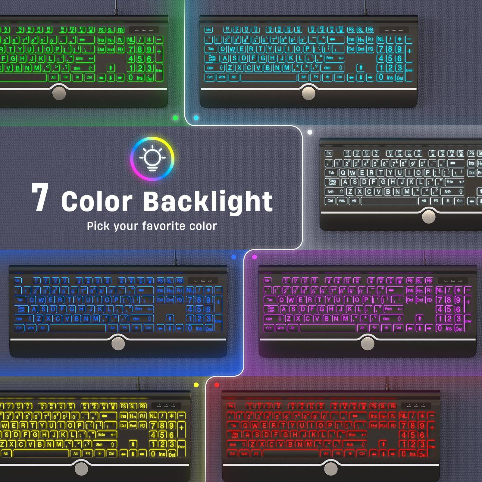 HM 1810 Large Print Backlit Computer Usb Full Size Wired Keyboards With ...