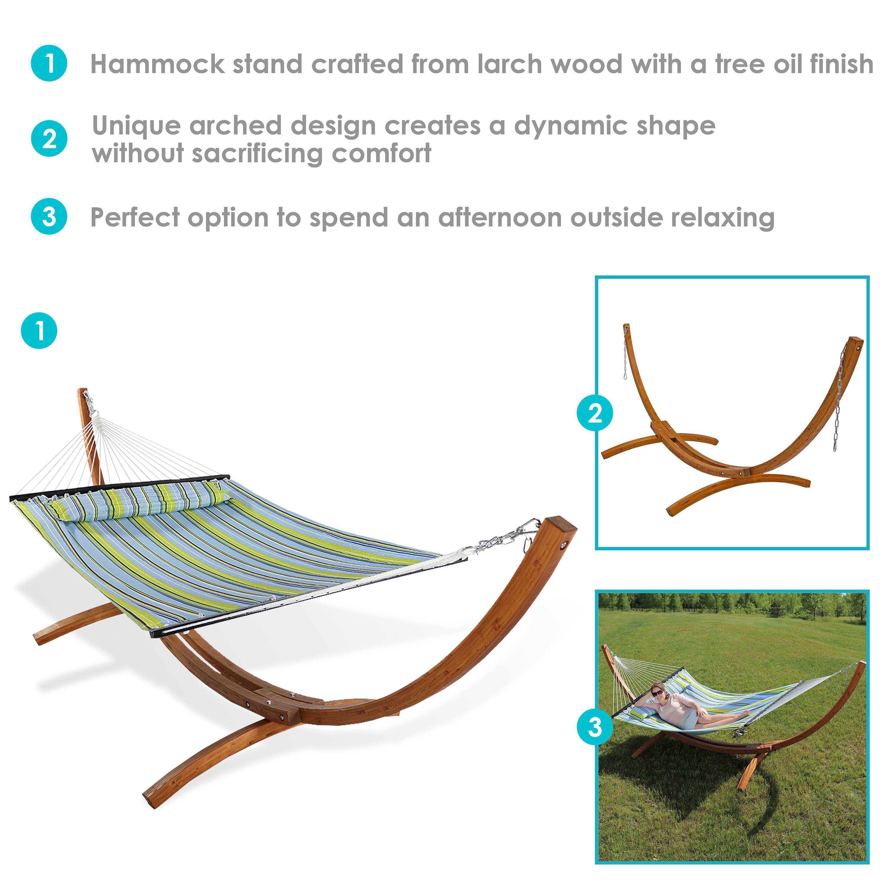 Sunnydaze 2 Person Quilted Hammock with Curved Wooden Stand Blue and ...