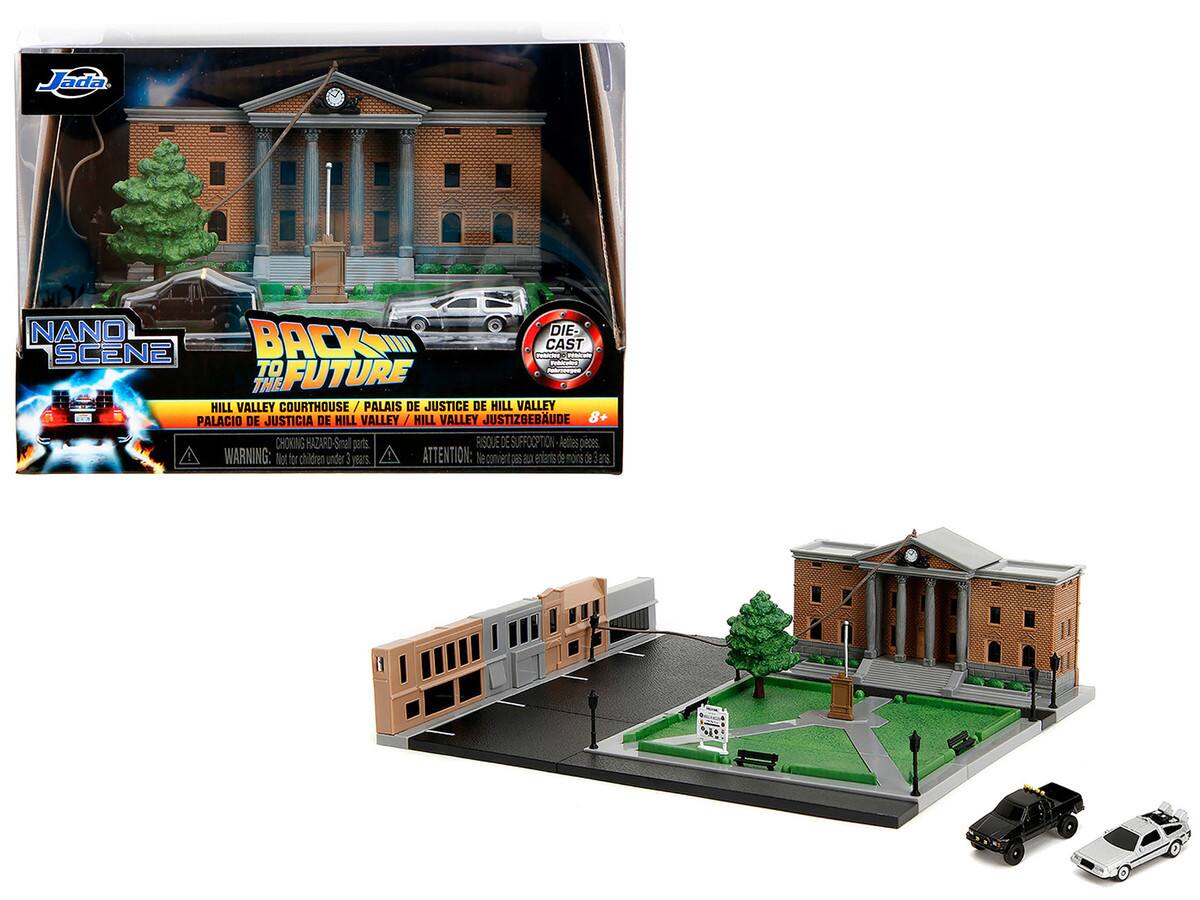 Jada Hill Valley Courthouse Diorama with Black Pickup Truck & Delorean ...