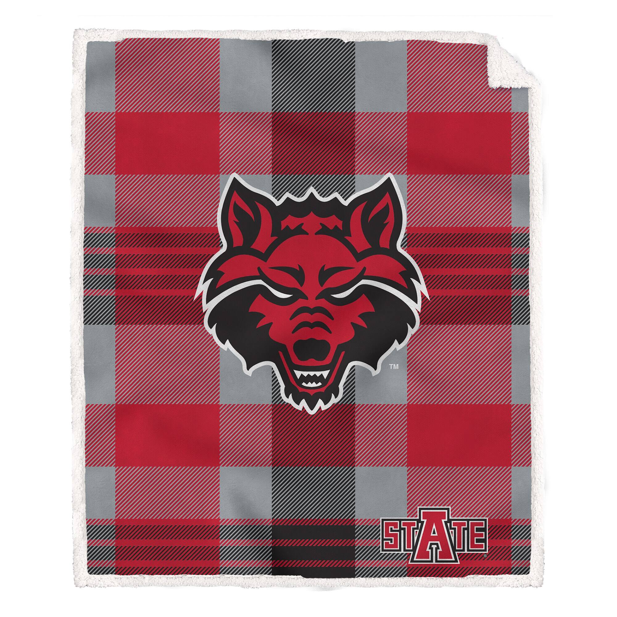 Pegasus Arkansas State Red Wolves 60" x 70" Plaid Steel Royal Plush Sherpa Blanket Multicolor ...