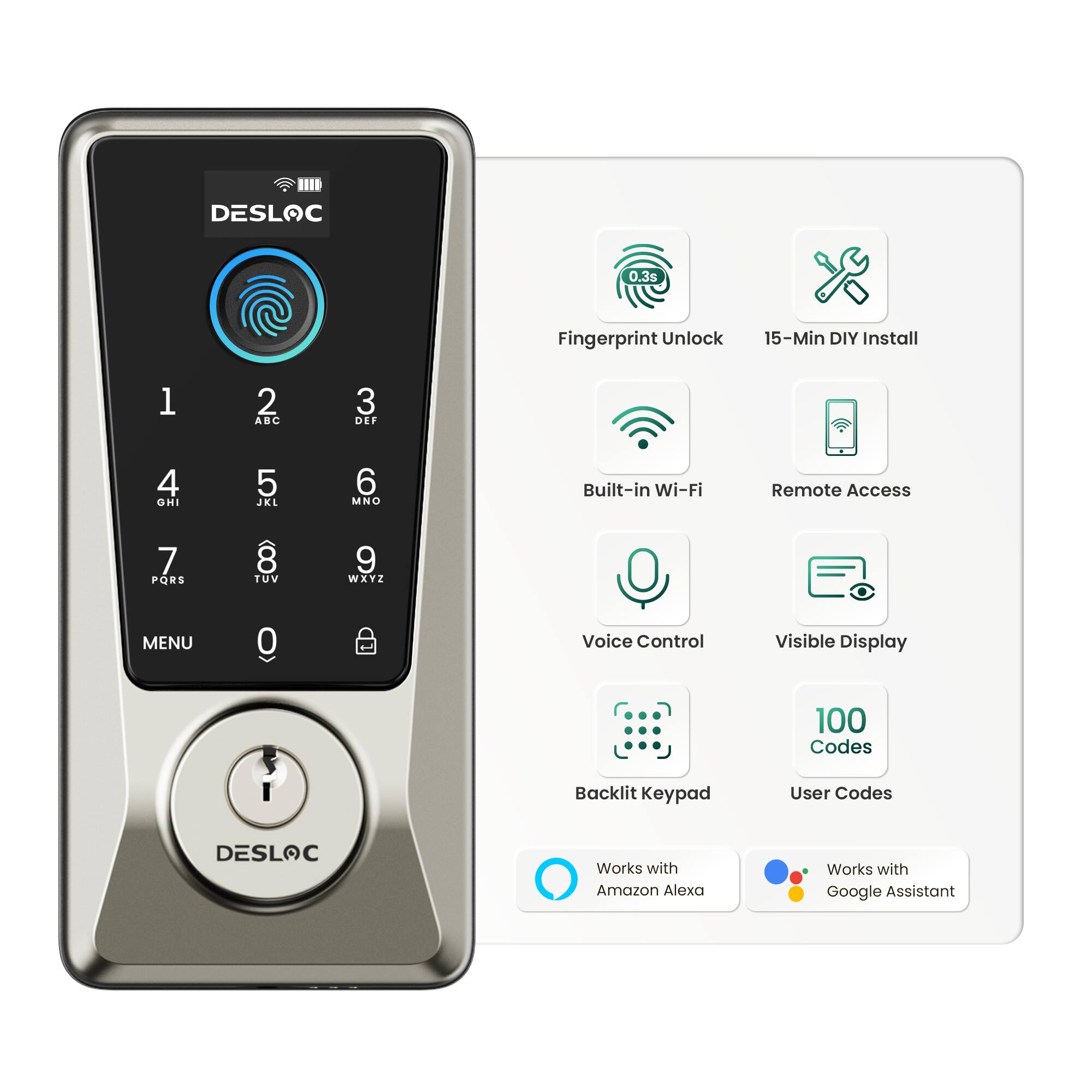 DESLOC D210 WiFi Fingerprint Smart Front Door Lock Touchscreen Keypad ...