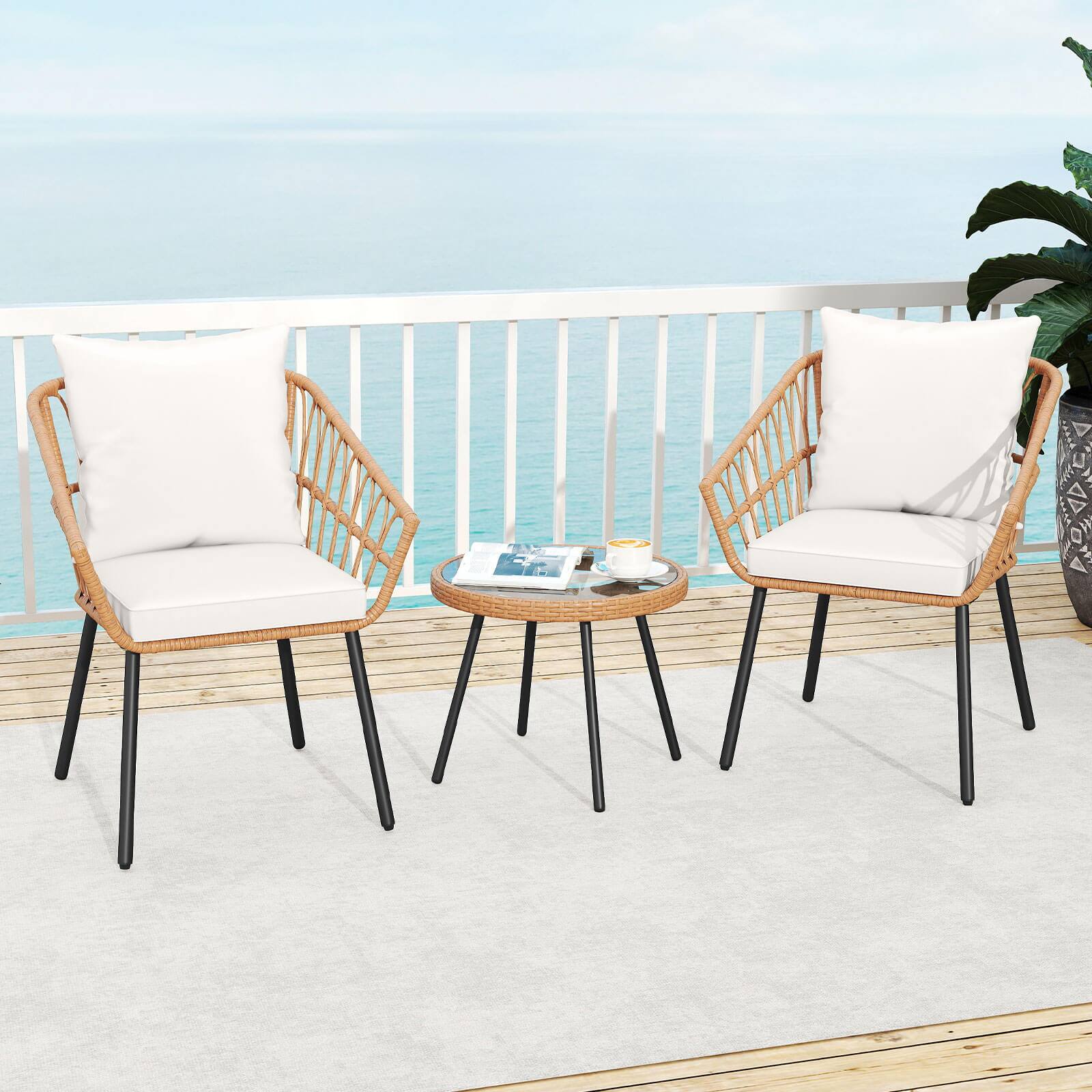 Costway 3 Piece Patio Bistro Set with Heavy Duty Metal Frame for ...