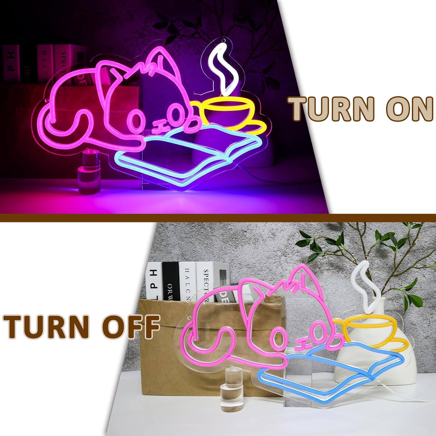 Auledio Cat Reading Book Neon Sign for Wall Decor, Cute Cat Led Signs ...