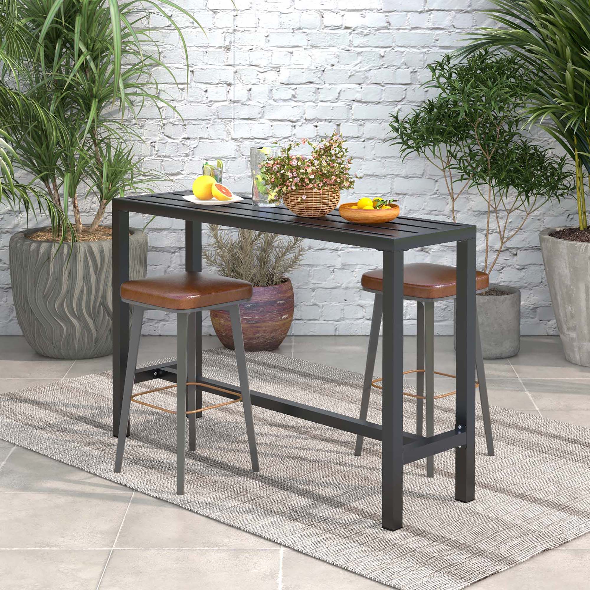 Costway Outdoor Metal Bar Table 55" Patio Rectangular Counter Height ...