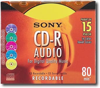 Best Buy: Sony 15-Pack Color Audio CD-R Discs with Cases 15CRM80LX/T