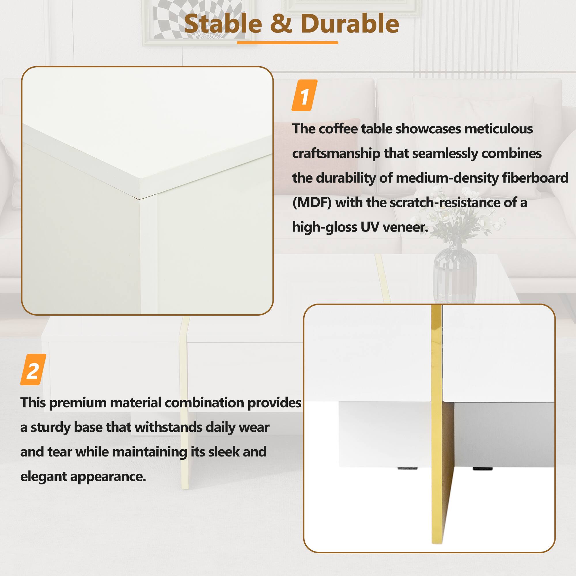 Tiramisubest Minimalist High Gloss Coffee Table with 2 Drawers,Multi ...