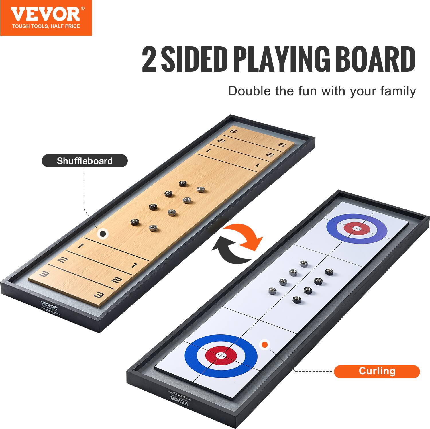 VEVOR Shuffleboard and Curling 2 in 1 Board Games, 45" Portable ...