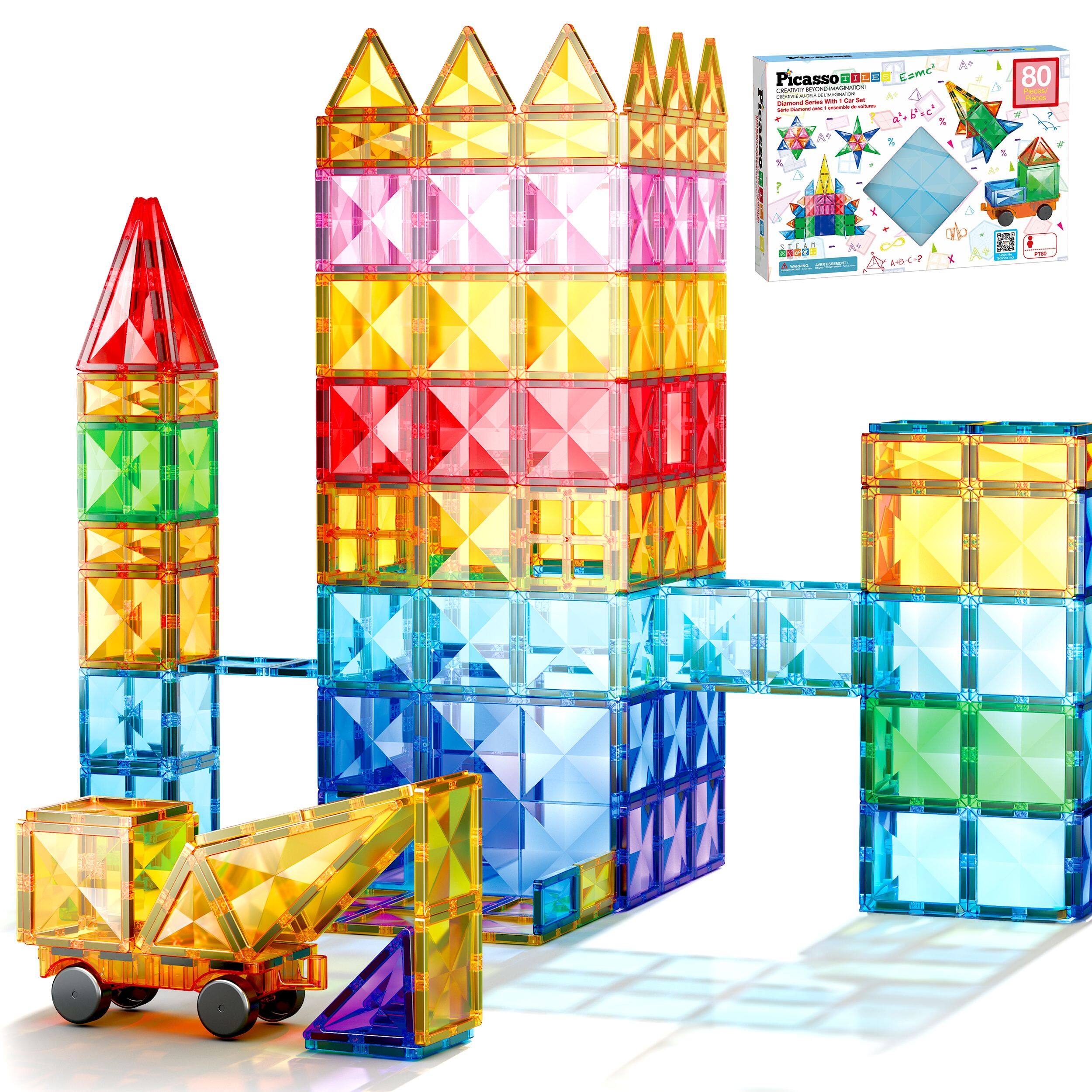 PicassoTiles PICASSO TILES 80PCS Magnetic Tiles Diamond Series for Kids ...