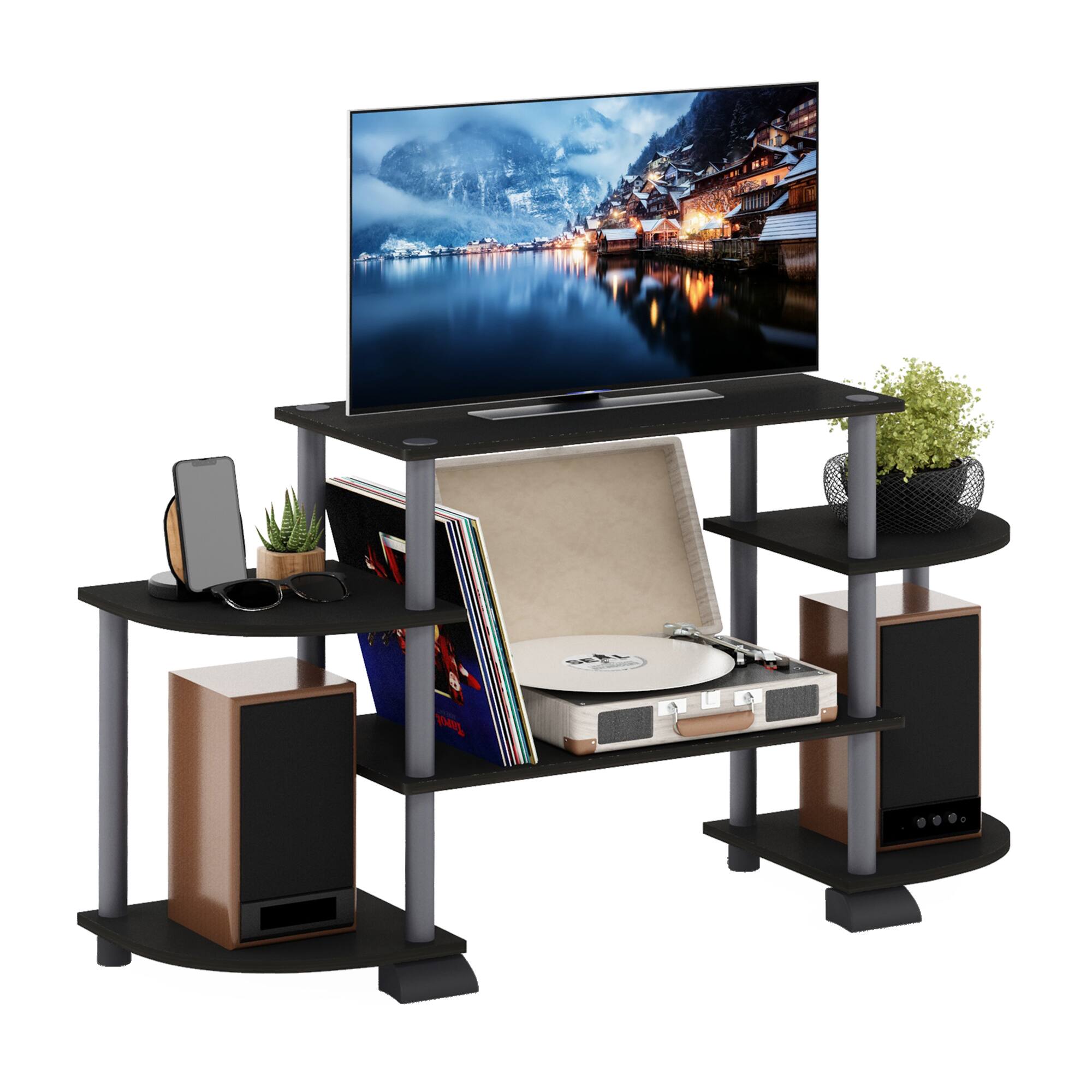 Furinno Turn N Tube Rounded Corner TV Entertainment Center Black/Grey ...