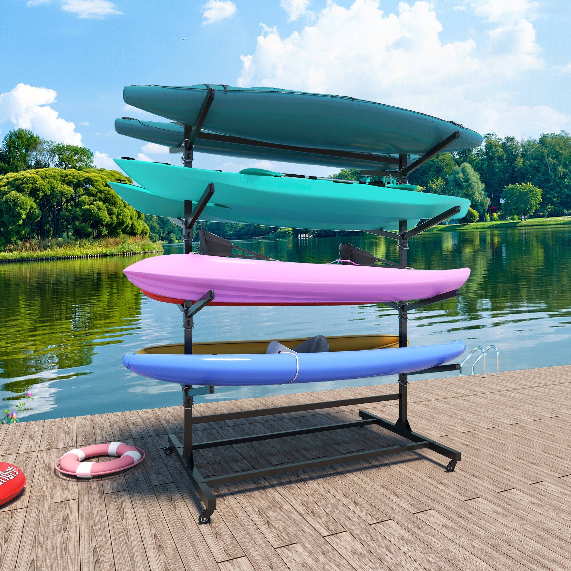 Mirfee Heavy Duty Freestanding Kayak Storage Rack Holds 8 Boats Black ...