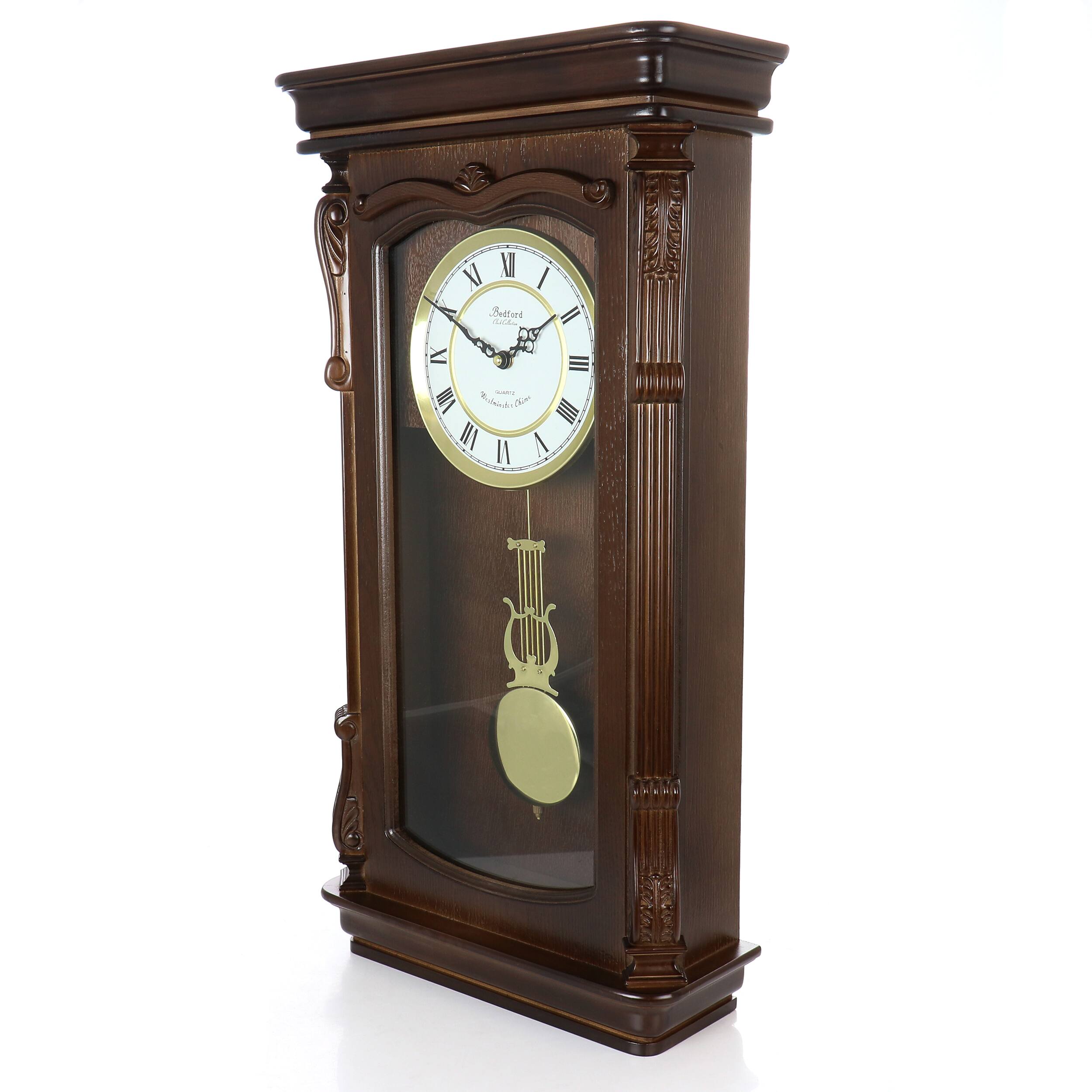 Bedford Clock Collection Chestnut Chiming Pendulum Wall Clock Brown ...