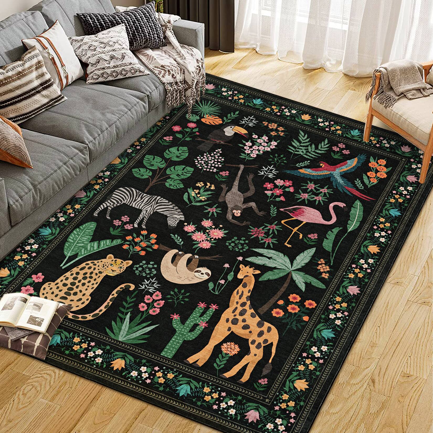 Acekool Washable Animal Bird Area Rugs, Soft Modern Forest Jungel ...