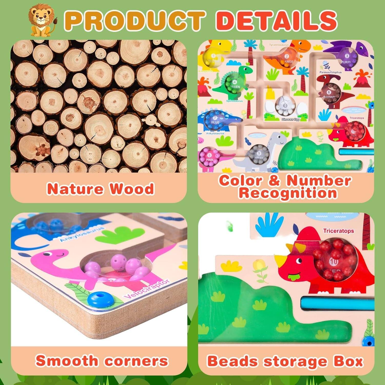 Auledio Magnetic Dinosaur Number Maze Montessori Toy for Kids, Wooden ...