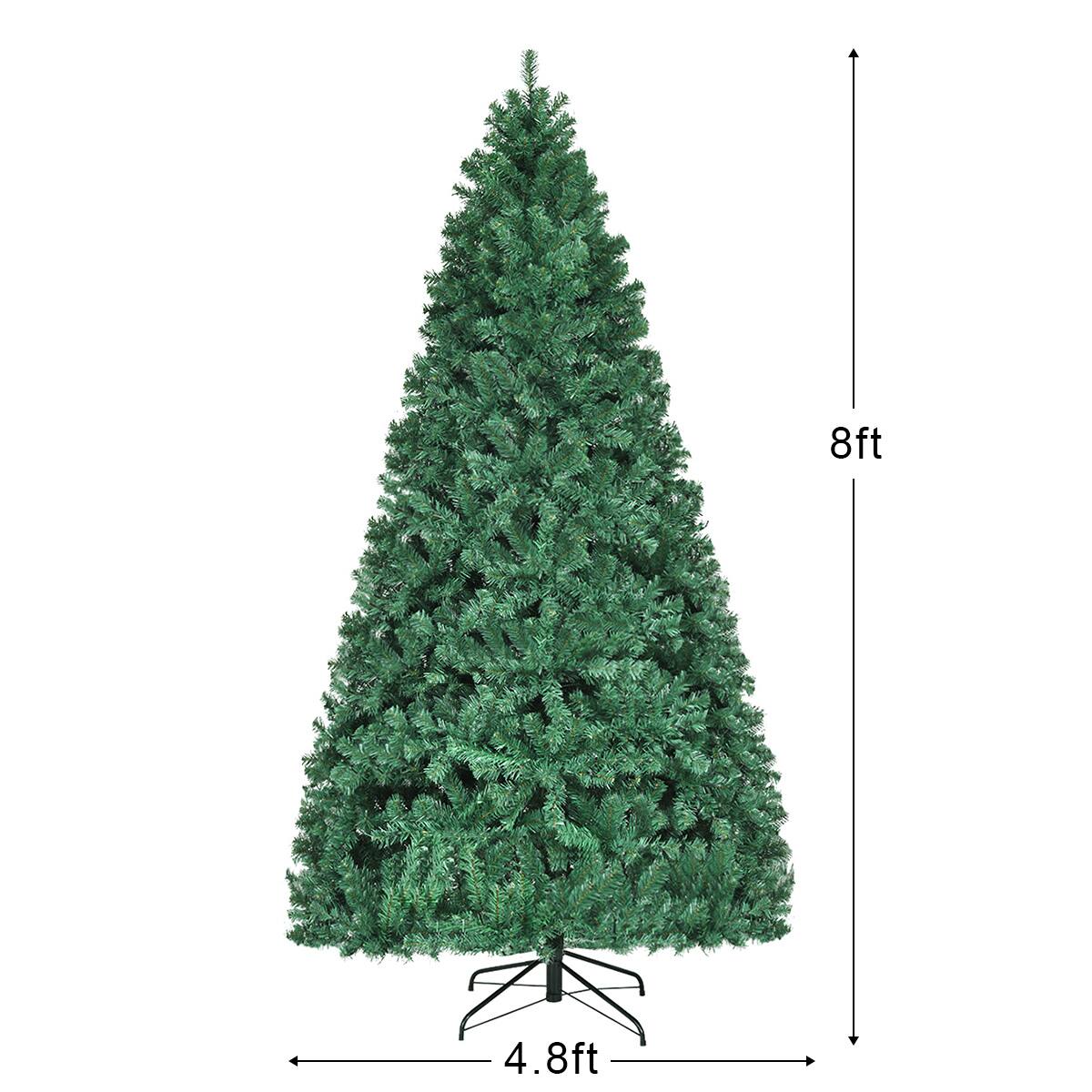 Costway 8Ft Pre Lit Hinged PVC Christmas Tree 430 LED Lights Green ...
